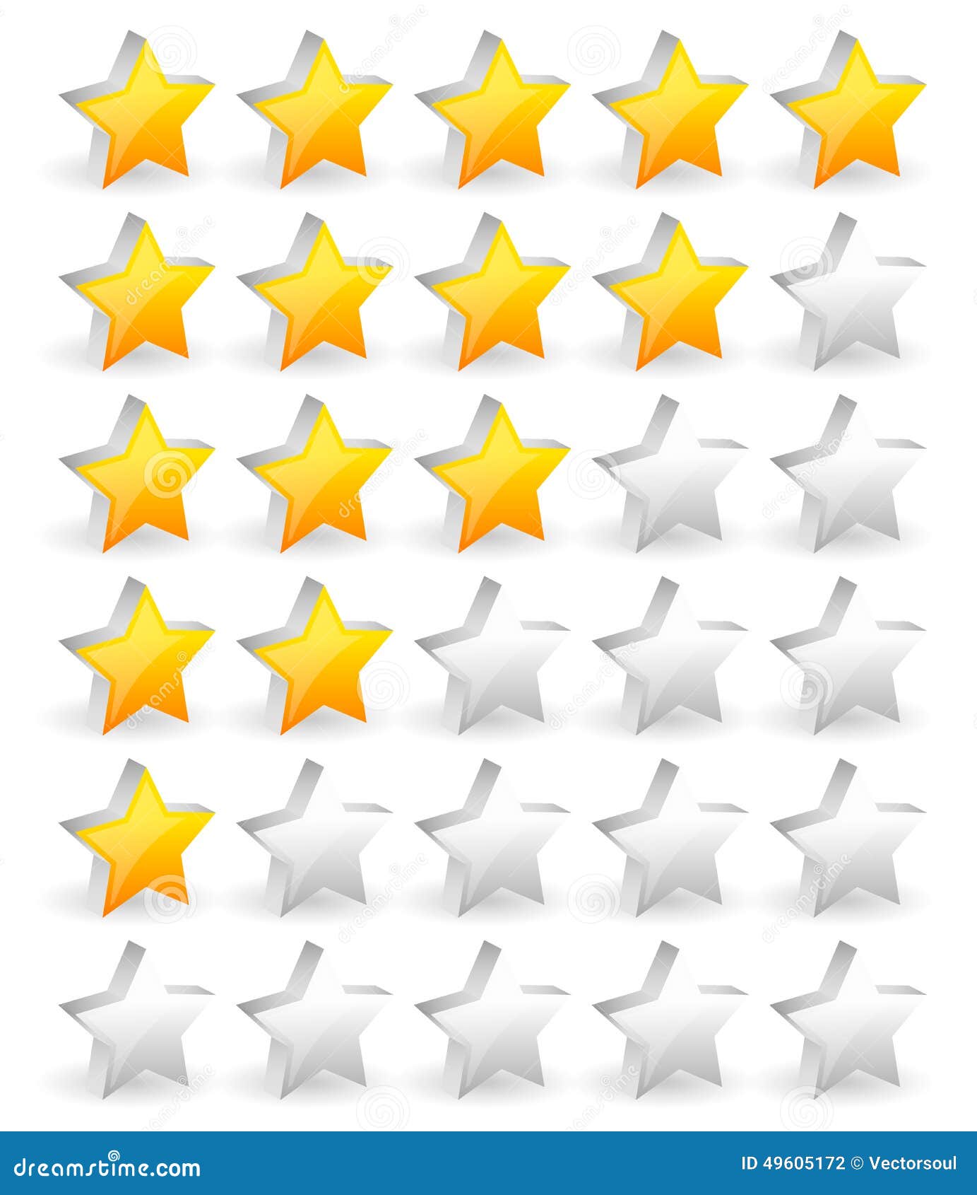 Yellow Star Rating System with Rotated Stars in Perspective ...