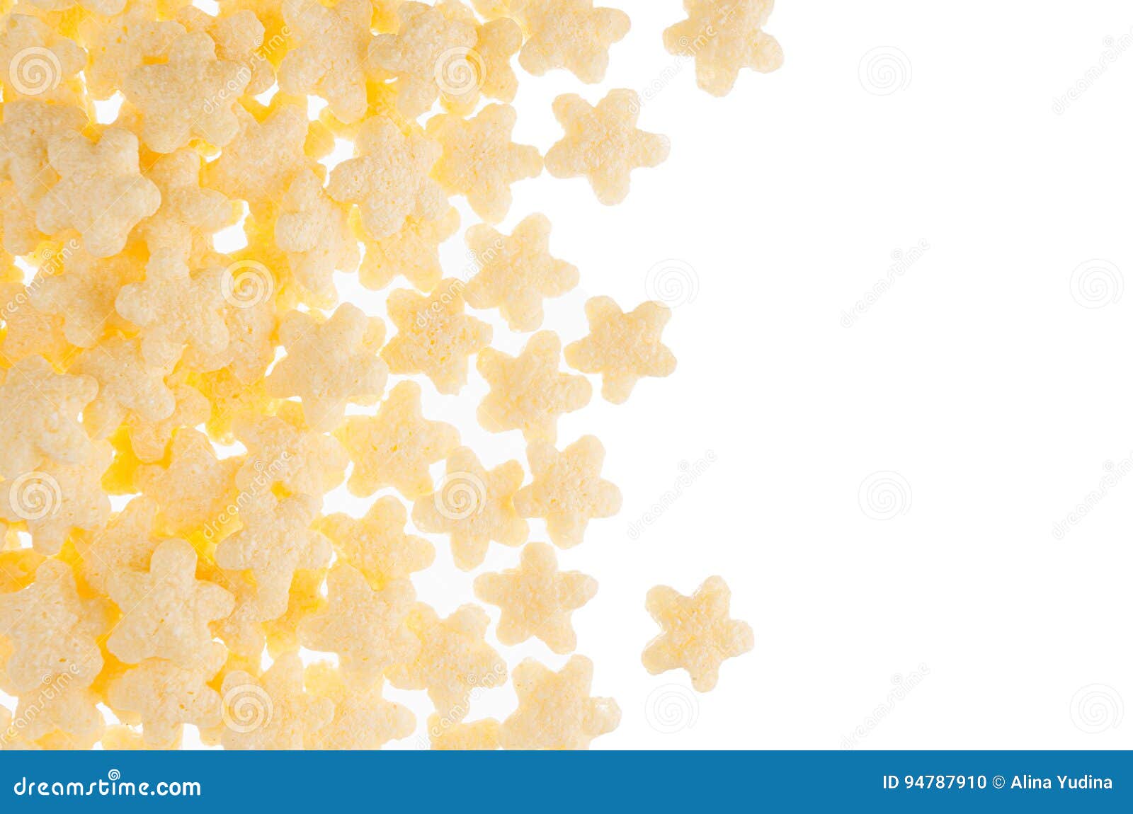 Yellow Stars Corn Flakes Isolated on White Background with Copy Space ...