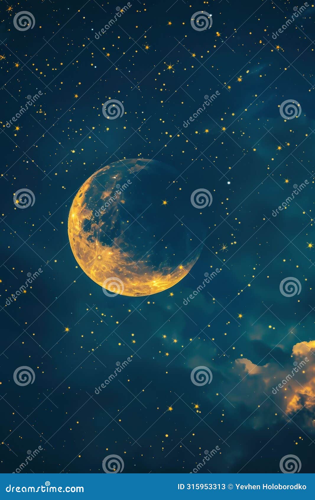Yellow Stars and Moon on the Dark Blue Sky Stock Illustration ...