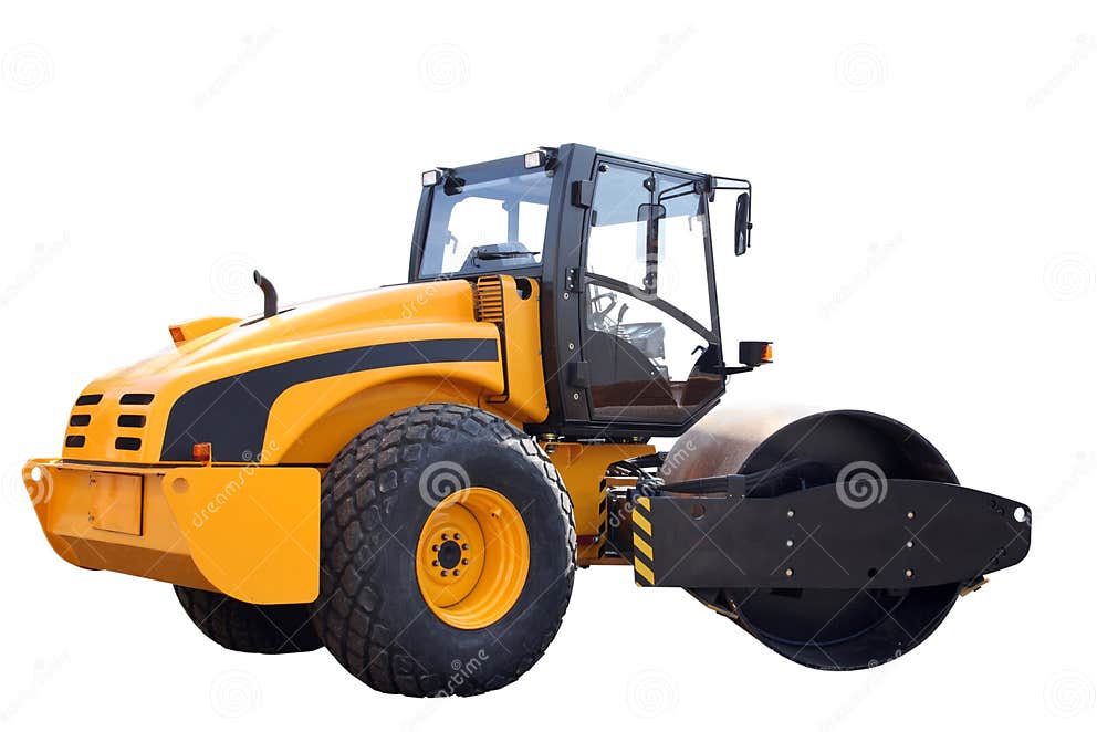 Yellow steamroller stock photo. Image of dirt, vehicle - 14431374