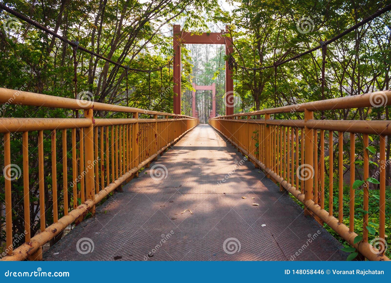 Yellow Steel Bridge in To Forest Stock Photo - Image of wild, forestn ...