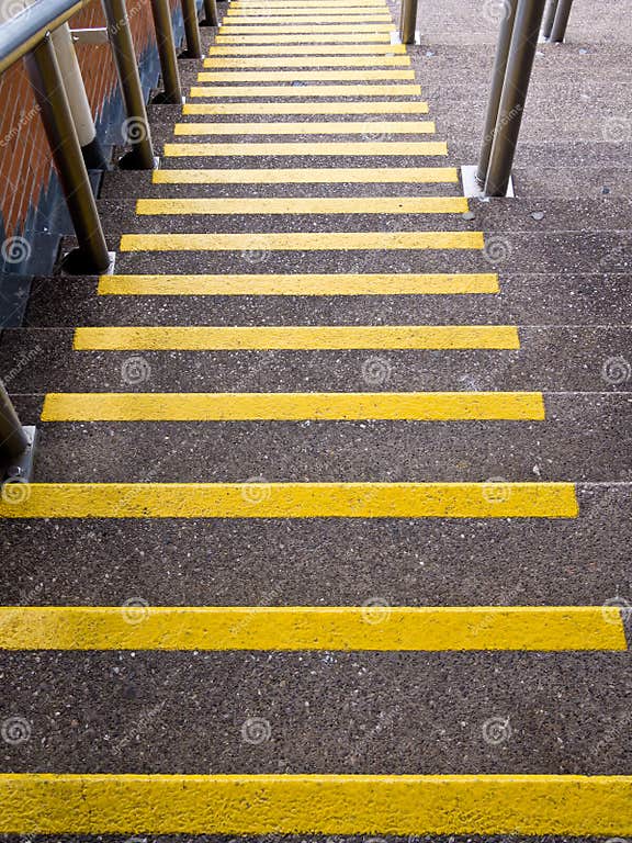 Yellow Steps Going Down - Accident Prevention Stock Photo - Image of ...