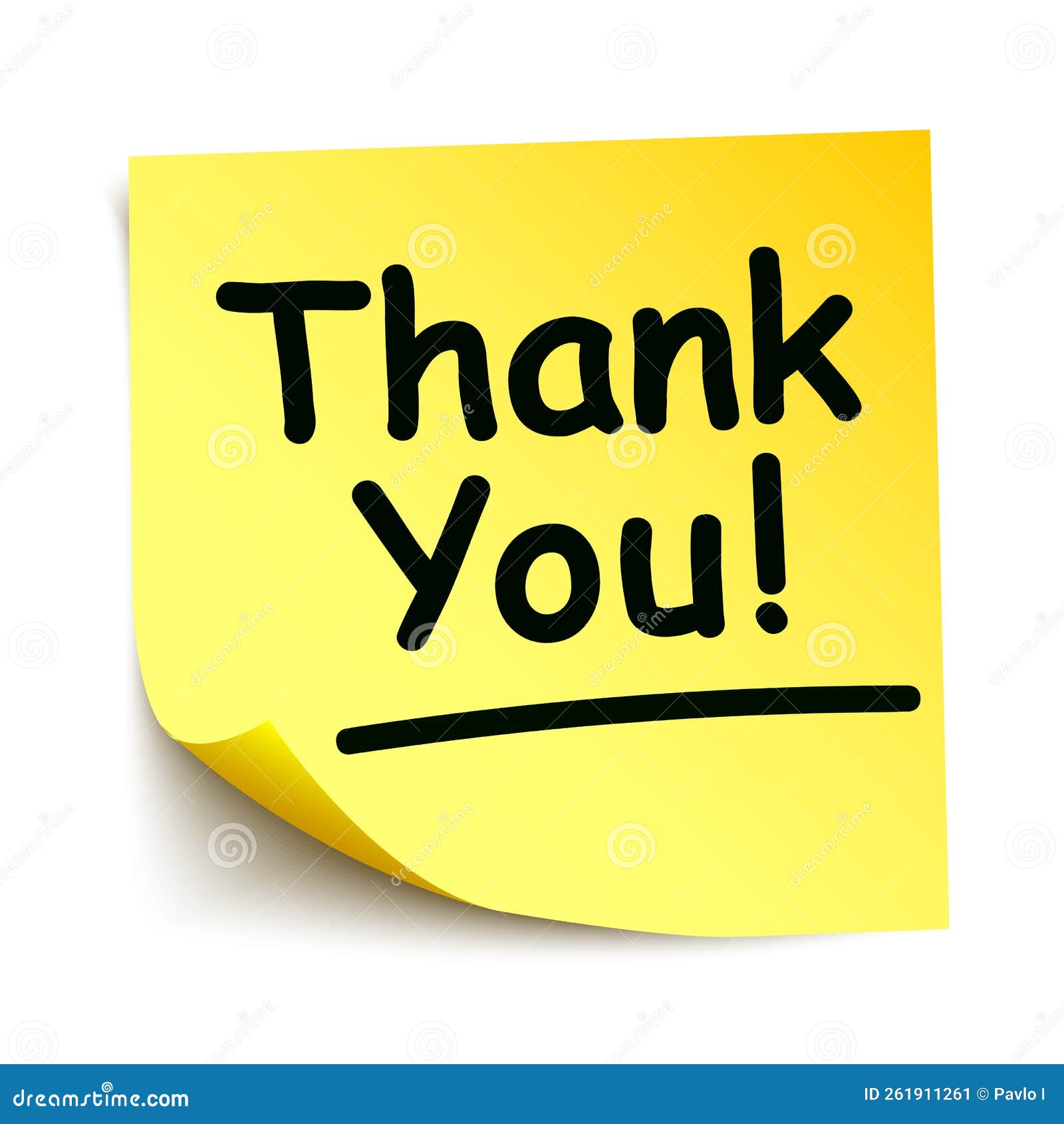 Yellow Sticker with Black Postit Thank You, Note Hand Written - Vector ...