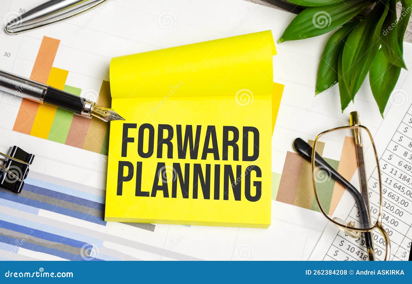 Yellow Sticker , Charts, Pen and Forward Planning Words Stock Photo ...
