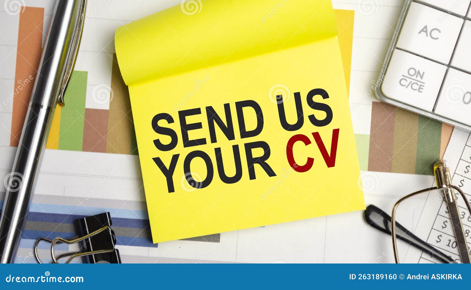 Yellow Sticker , Charts, Pen and Send Us Your Cv Words Stock Photo ...