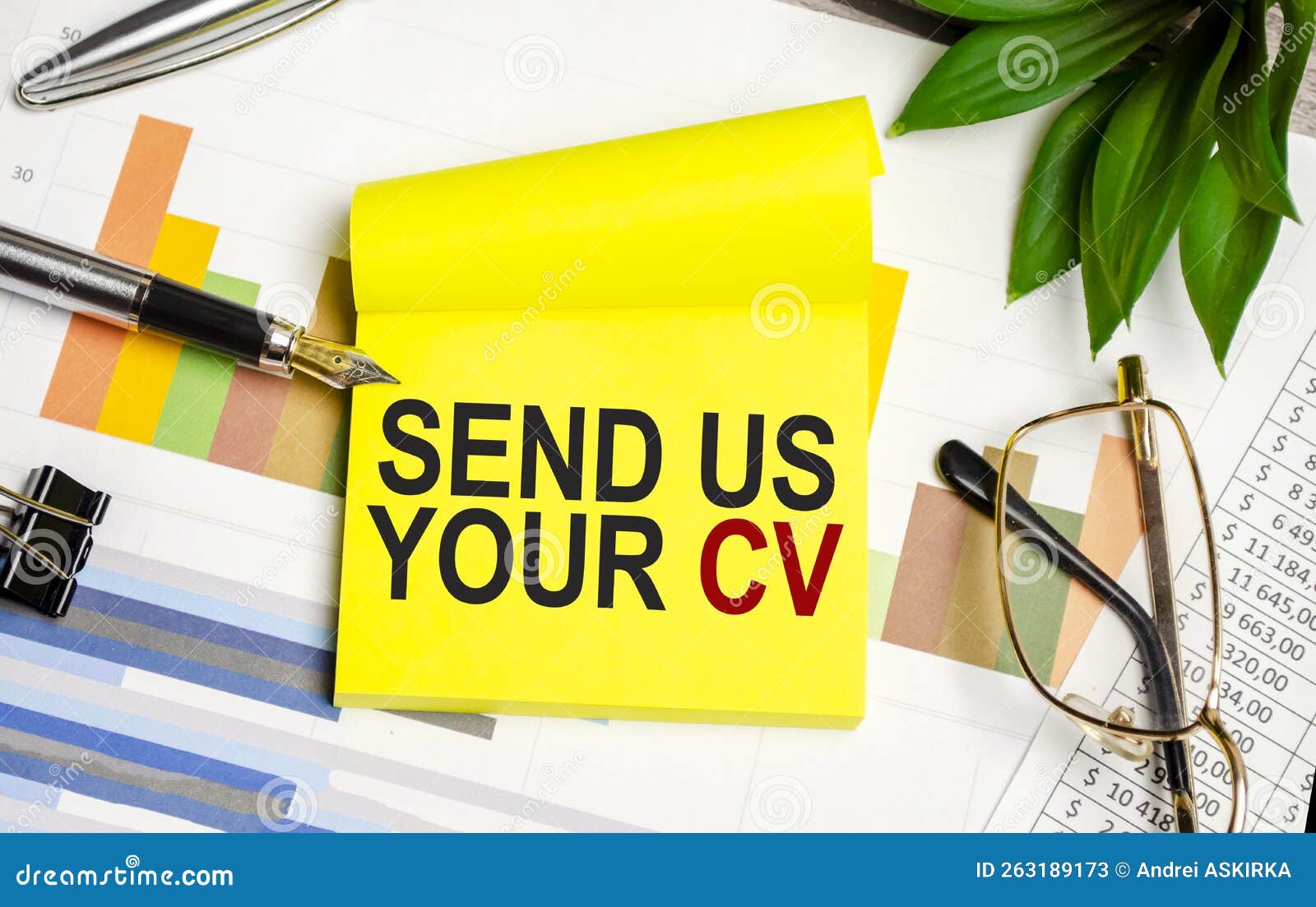 Yellow Sticker , Charts, Pen and Send Us Your Cv Words Stock Image ...