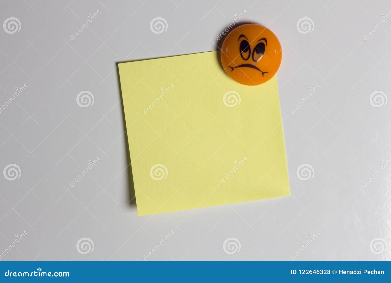 Yellow Sticker on the Fridge with a Sad Face Fridge Stock Photo - Image ...
