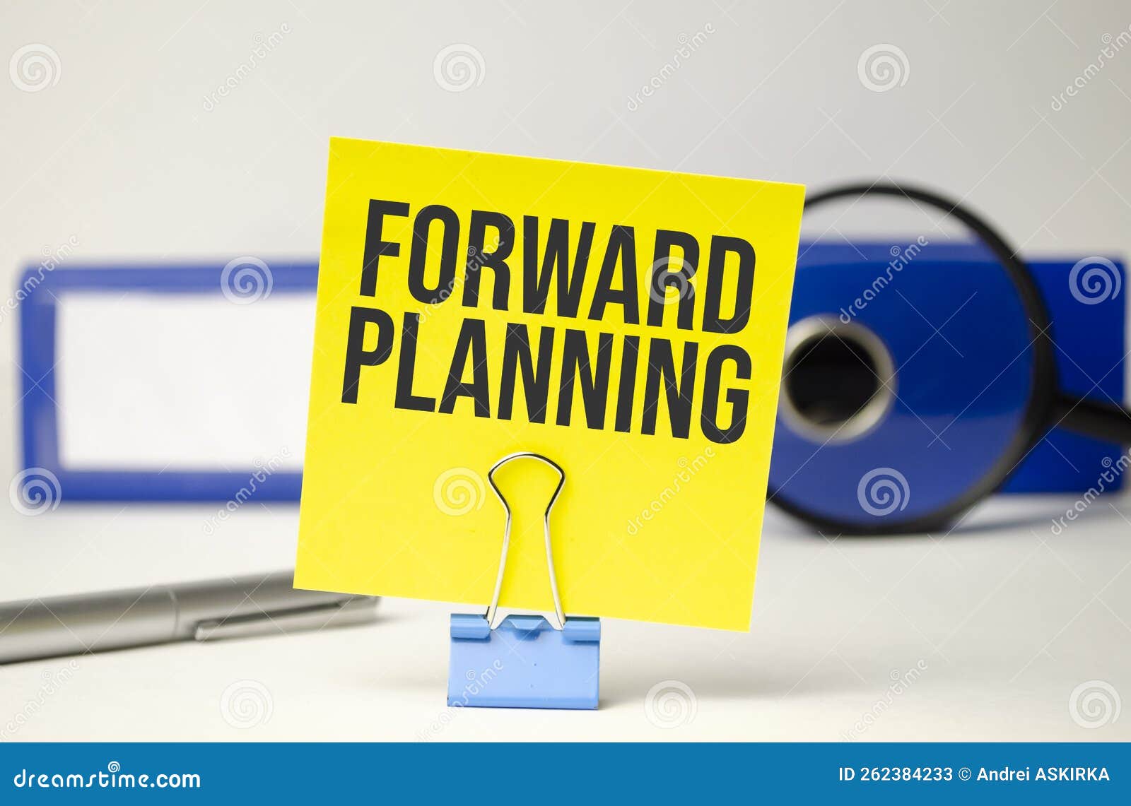 Yellow, Sticker Paper Folder, Pen and Forward Planning Words Stock ...