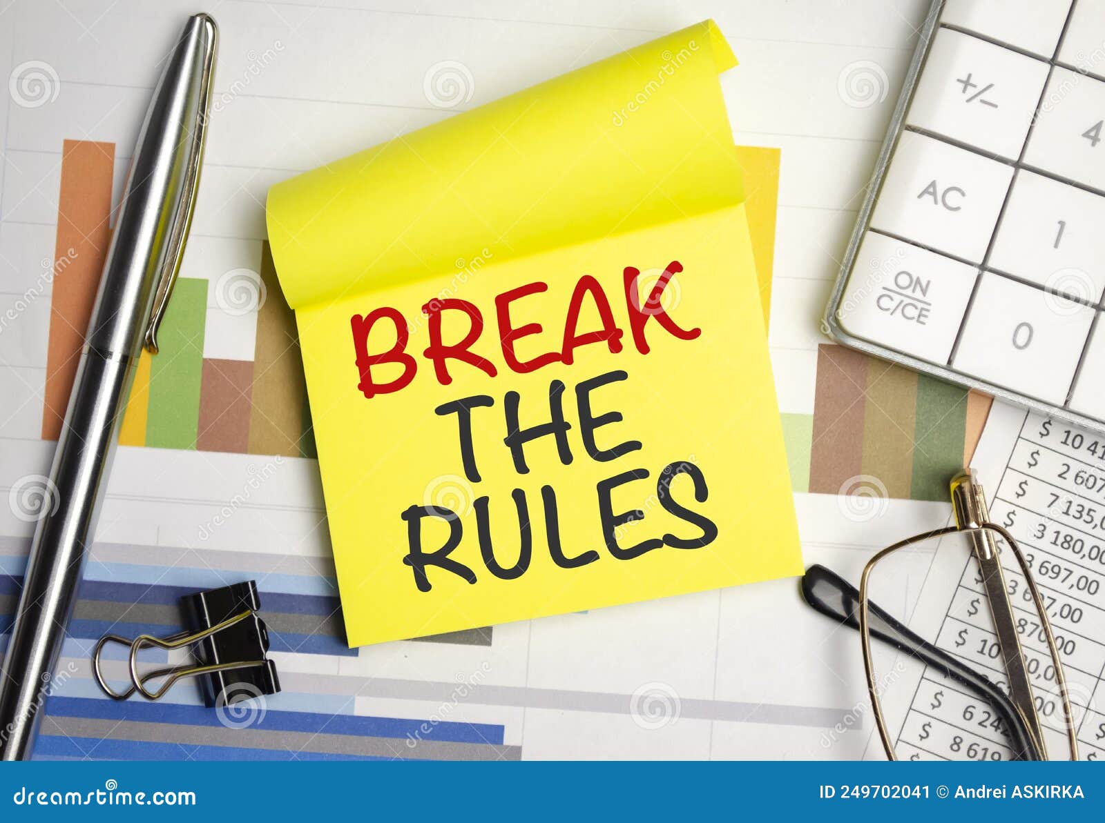Yellow Sticker with the Text Break the Rules and Charts Stock Image ...