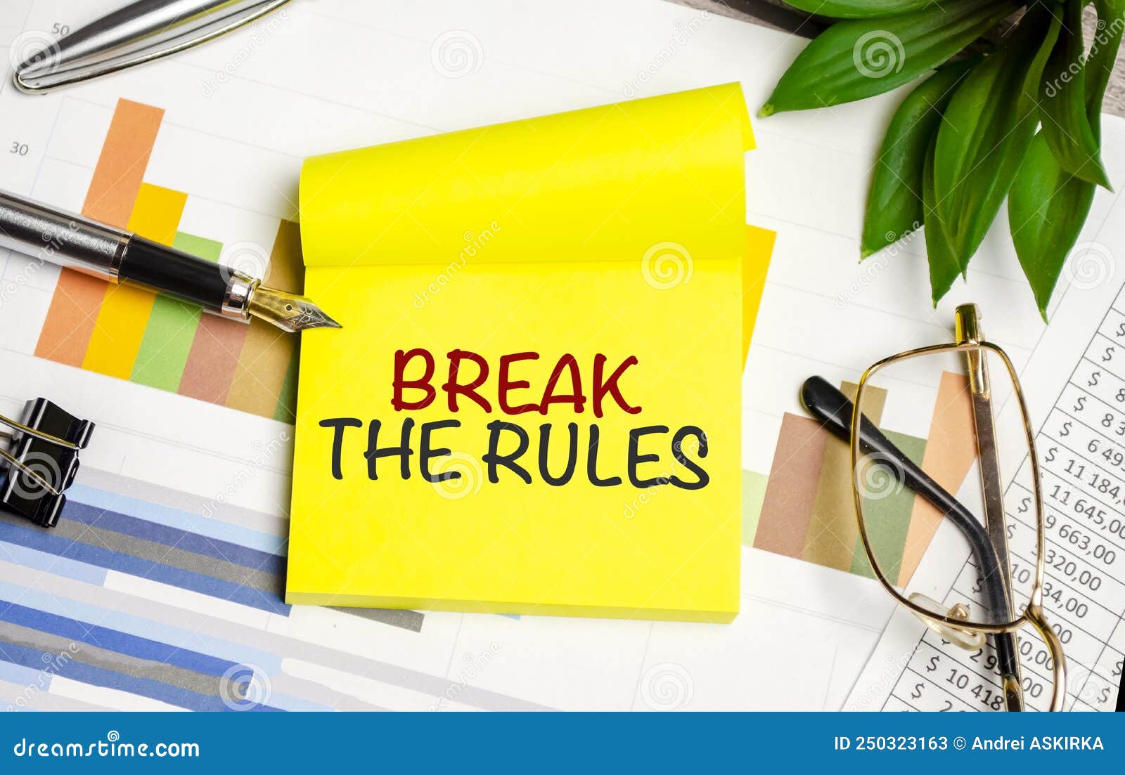 Yellow Sticker with the Text BREAK the RULES and Charts Stock Image ...