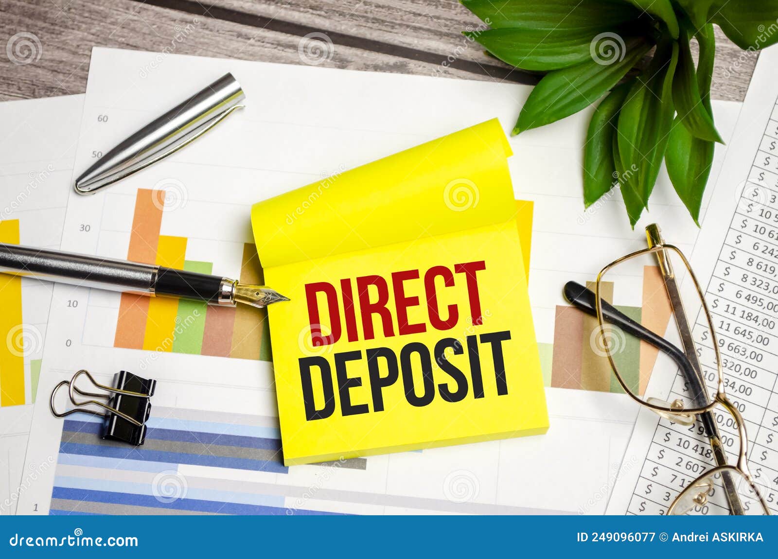 Yellow Sticker with the Text Direct Deposit and Charts Stock Image ...