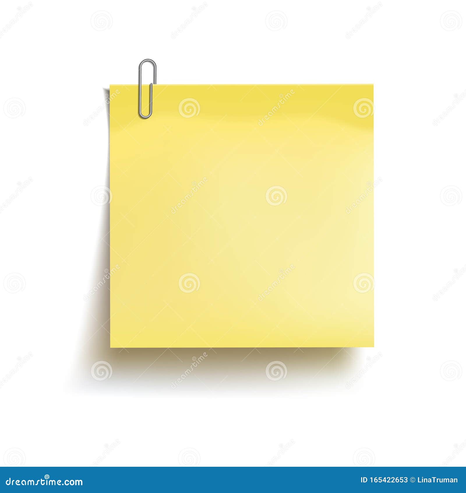 Yellow Sticky Note Attached Metal Paper Clip. Template for Design ...