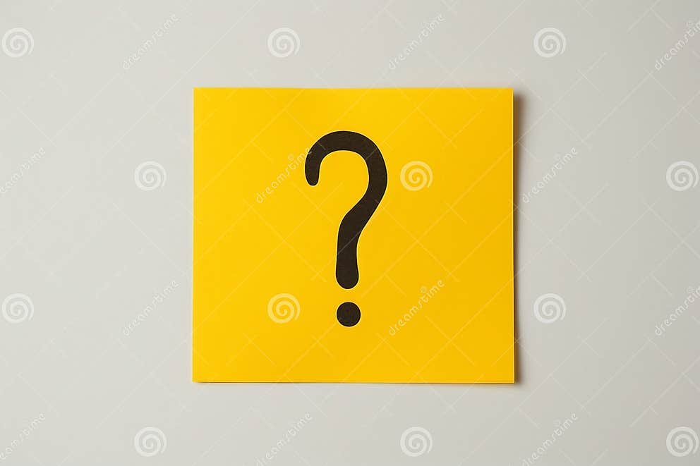 Yellow Sticky Note with a Black Question Mark Symbol on a Plain ...