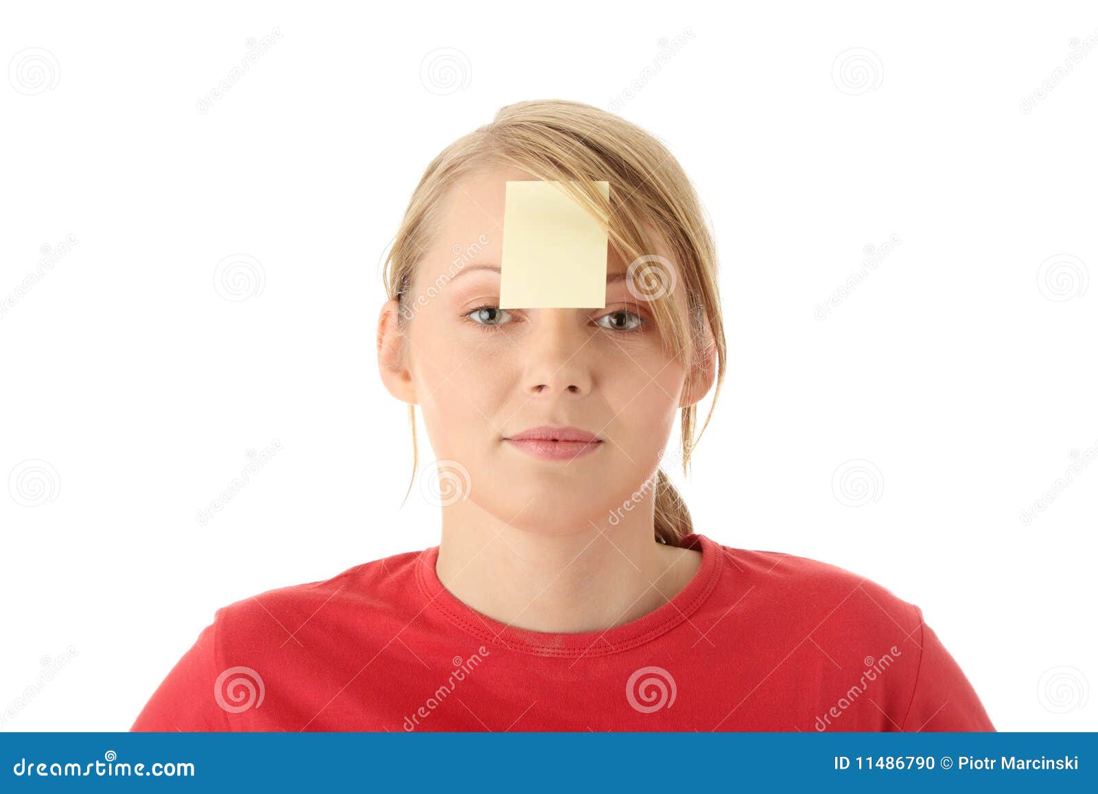 Yellow Sticky Note on Forehead Stock Photo - Image of memo, adult: 11486790