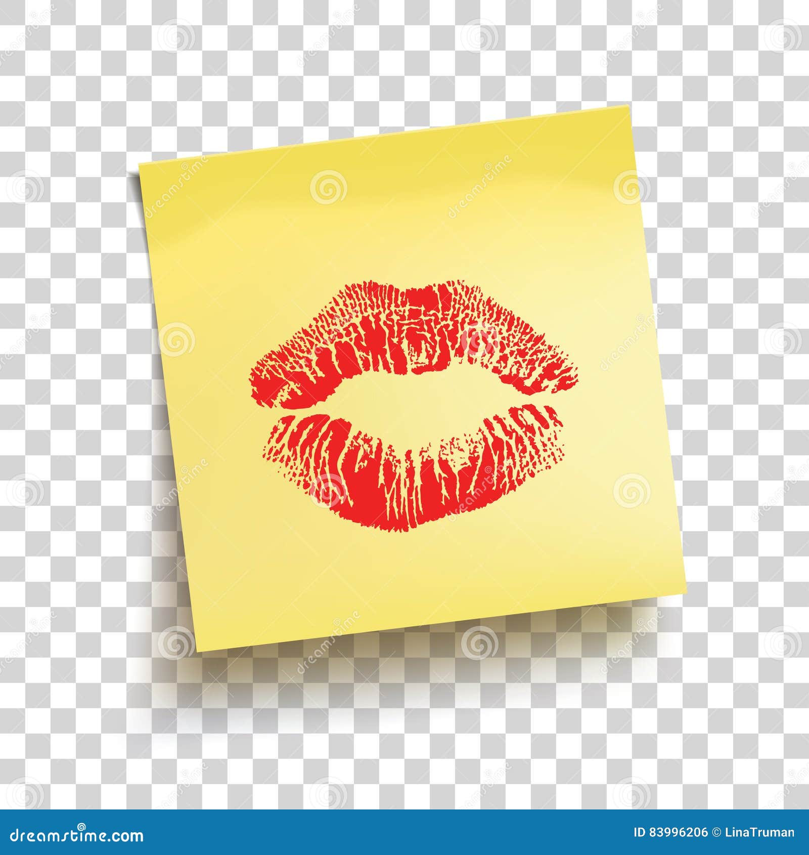 Yellow Sticky Note with Red Lipstick Imprint. Vector Stock Vector ...