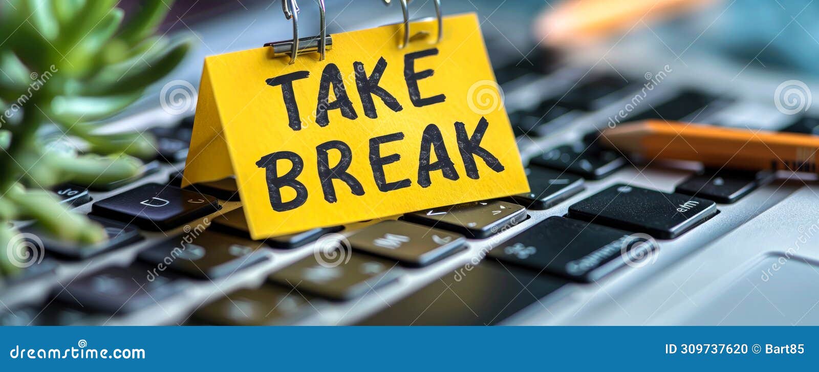 Yellow Sticky Note with TAKE a BREAK Handwritten Message on a Laptop ...