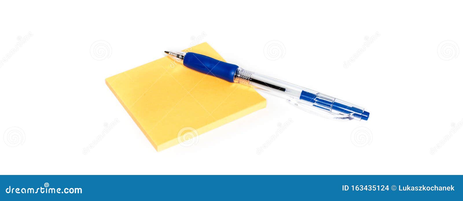 Yellow Sticky Notes and Blue Pen Isolated on White Background Stock ...