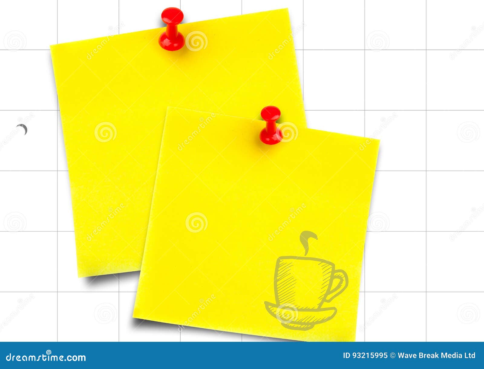 Yellow Sticky Notes with Coffee Doodle Against White Graph Paper Stock ...