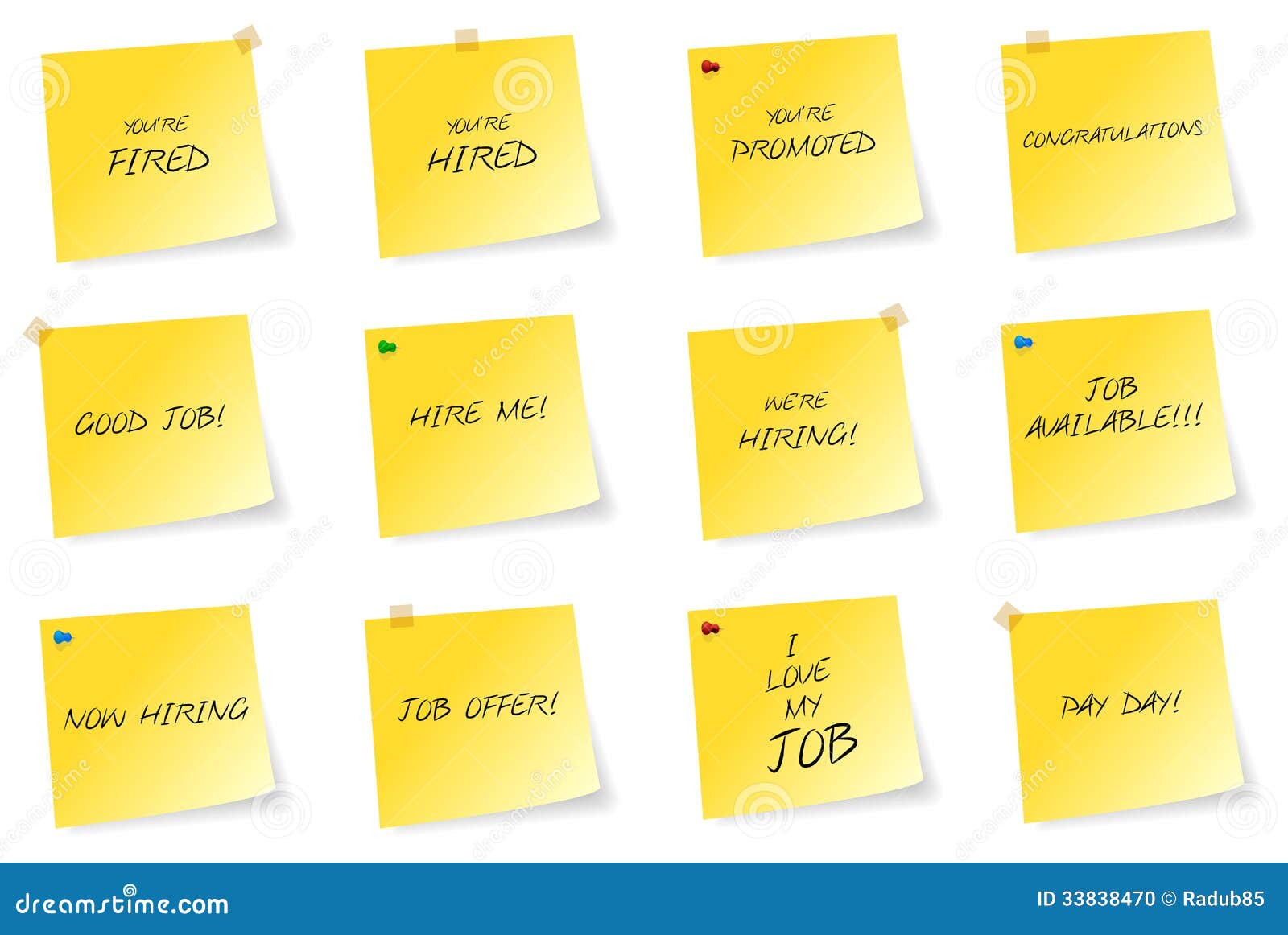 Yellow Sticky Notes with Job Related Messages Stock Vector ...