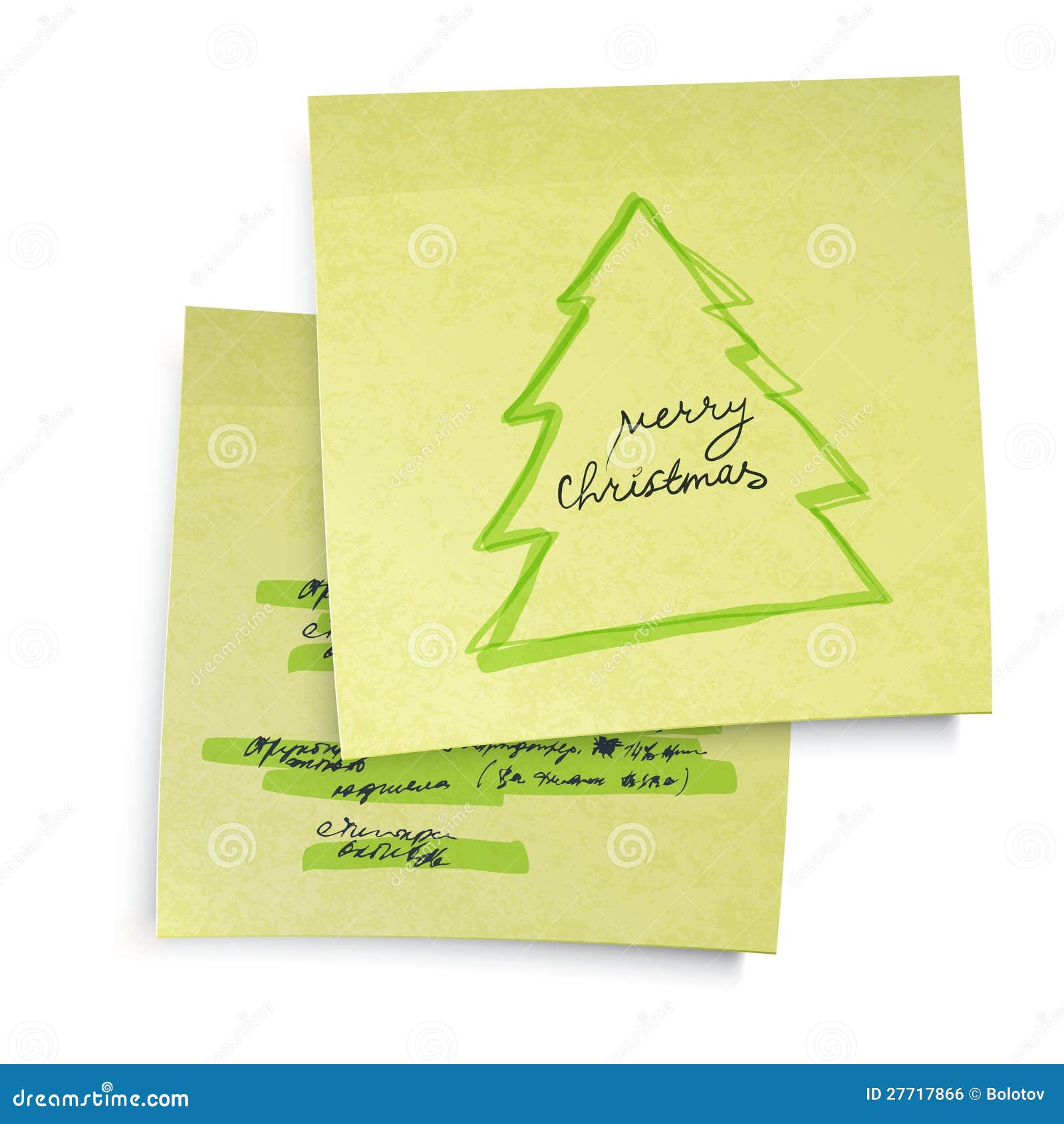 Yellow Sticky Notes with Merry Christmas Tree. Stock Vector ...