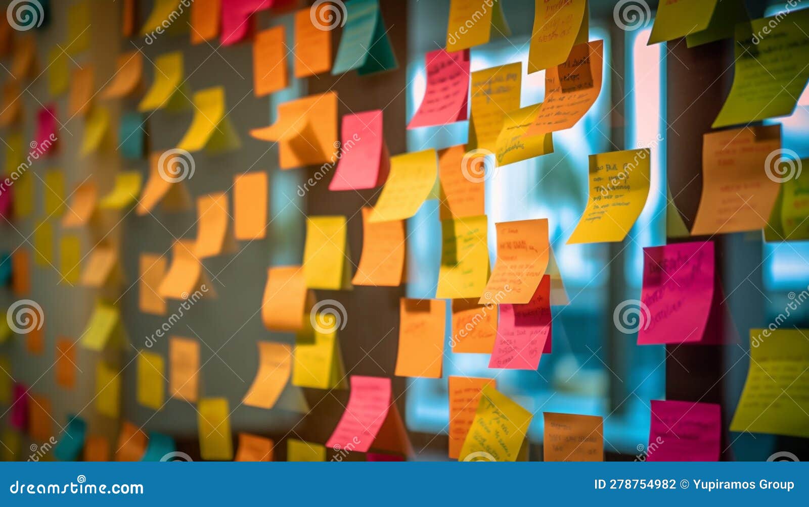 Yellow Sticky Notes on Office Bulletin Board Spark Creative Ideas ...