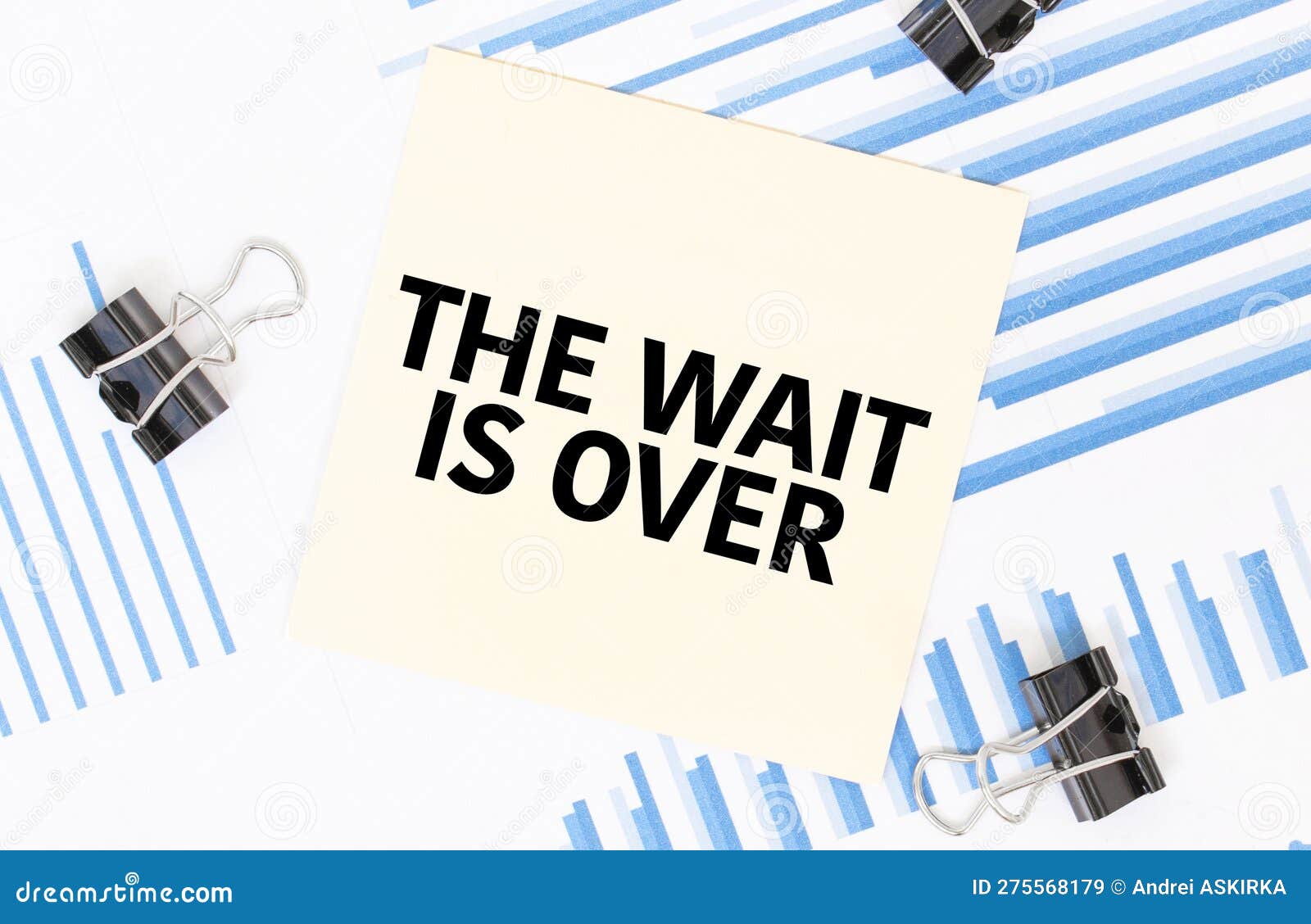 Yellow Sticky Notes with Text the Wait is Over on the White Office Desk ...