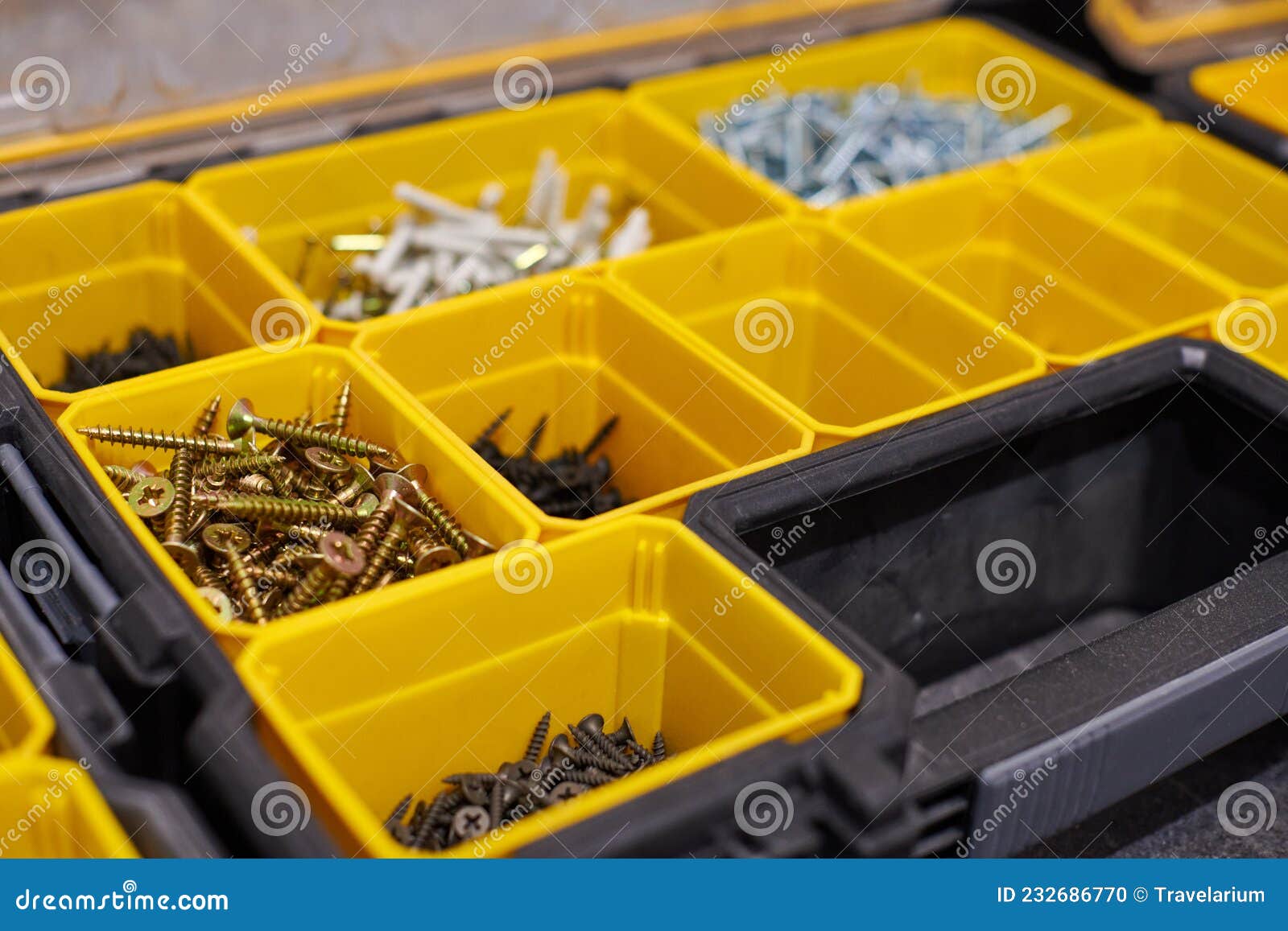Yellow Storage Case with Screws, Nuts, Bolts, Nails and Other Small ...