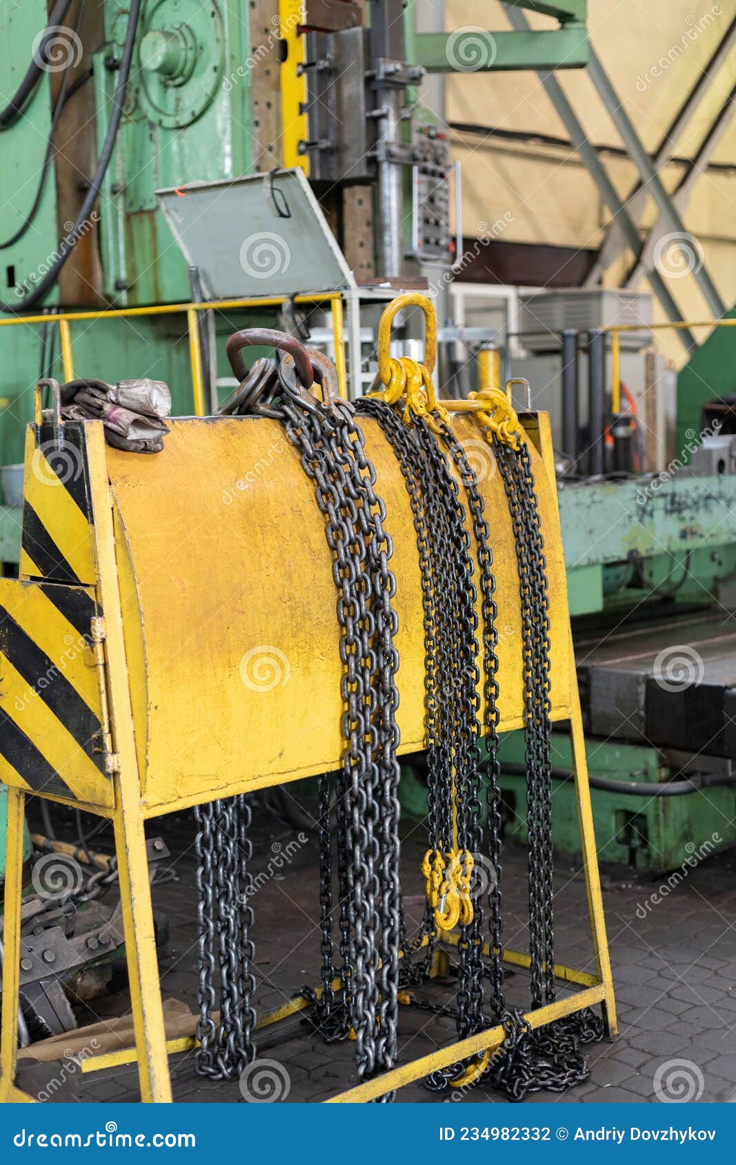 Yellow Storage Rack for Chain Slings for Lifting Loads on a Crane Stock ...