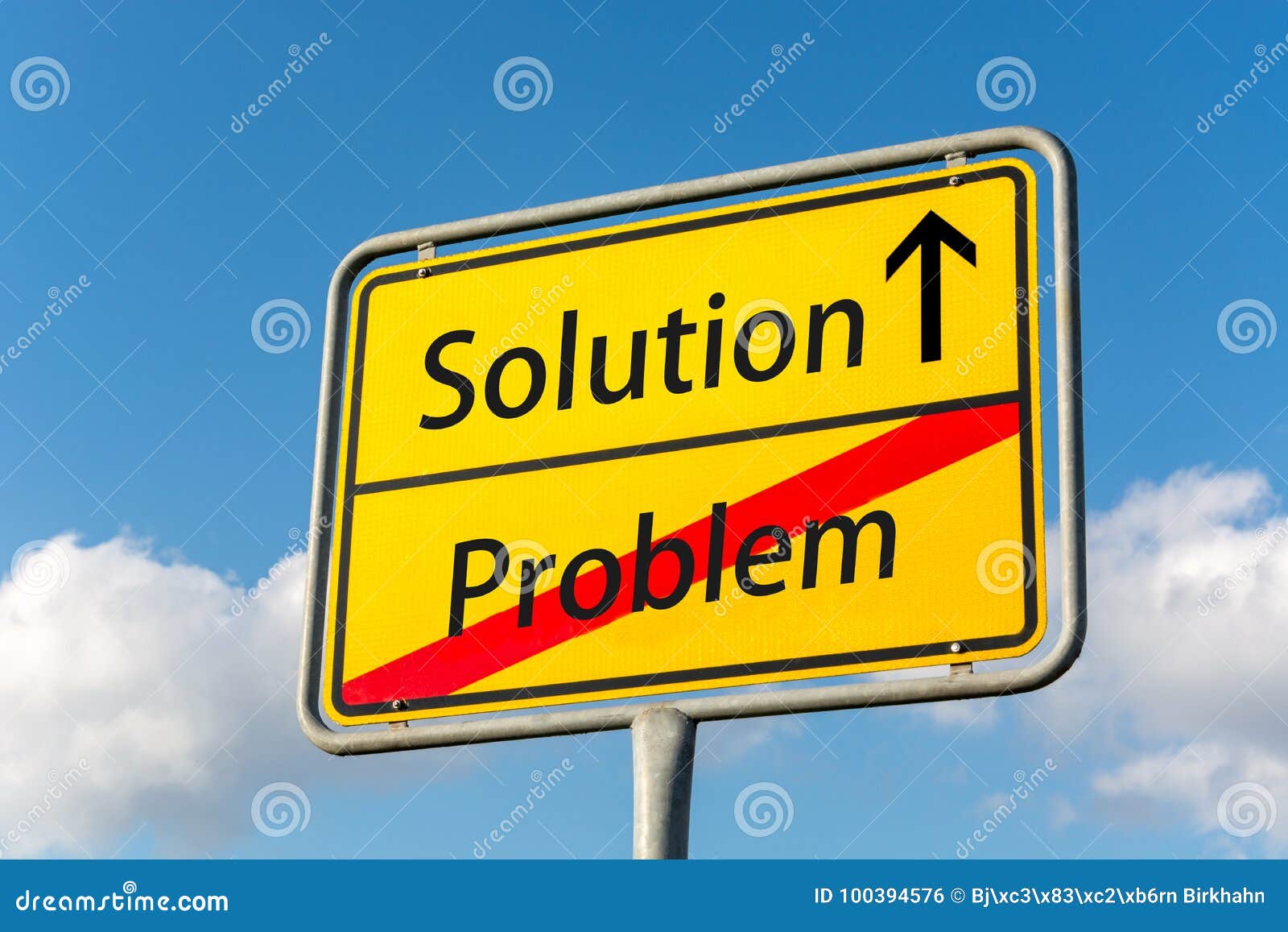 Yellow Street Sign with a Solution Ahead Leaving Problem Behind Stock ...