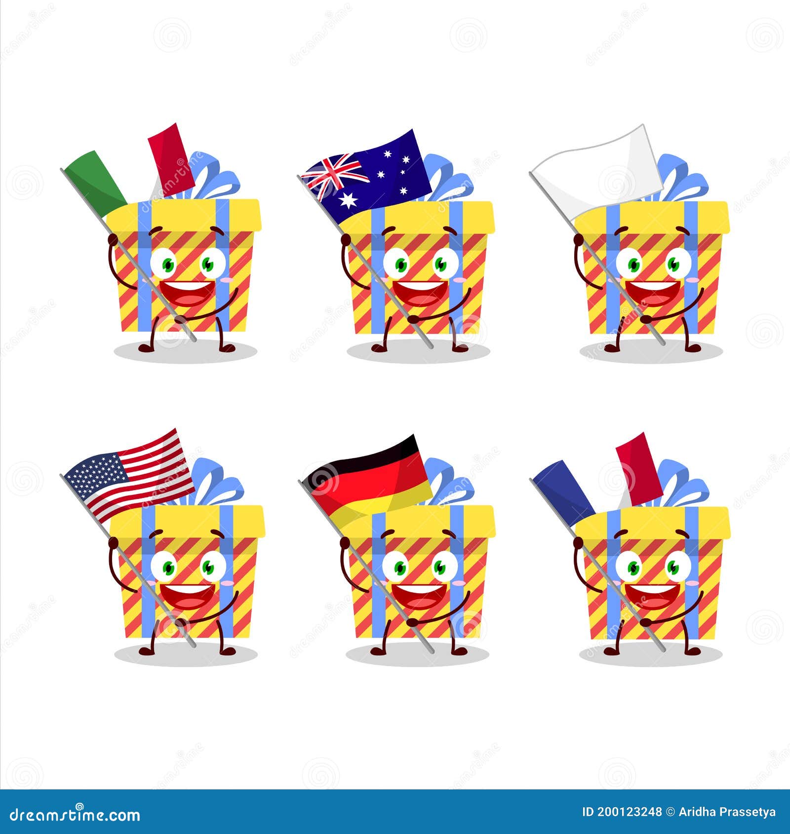 Yellow Stripes Gift Cartoon Character Bring the Flags of Various ...