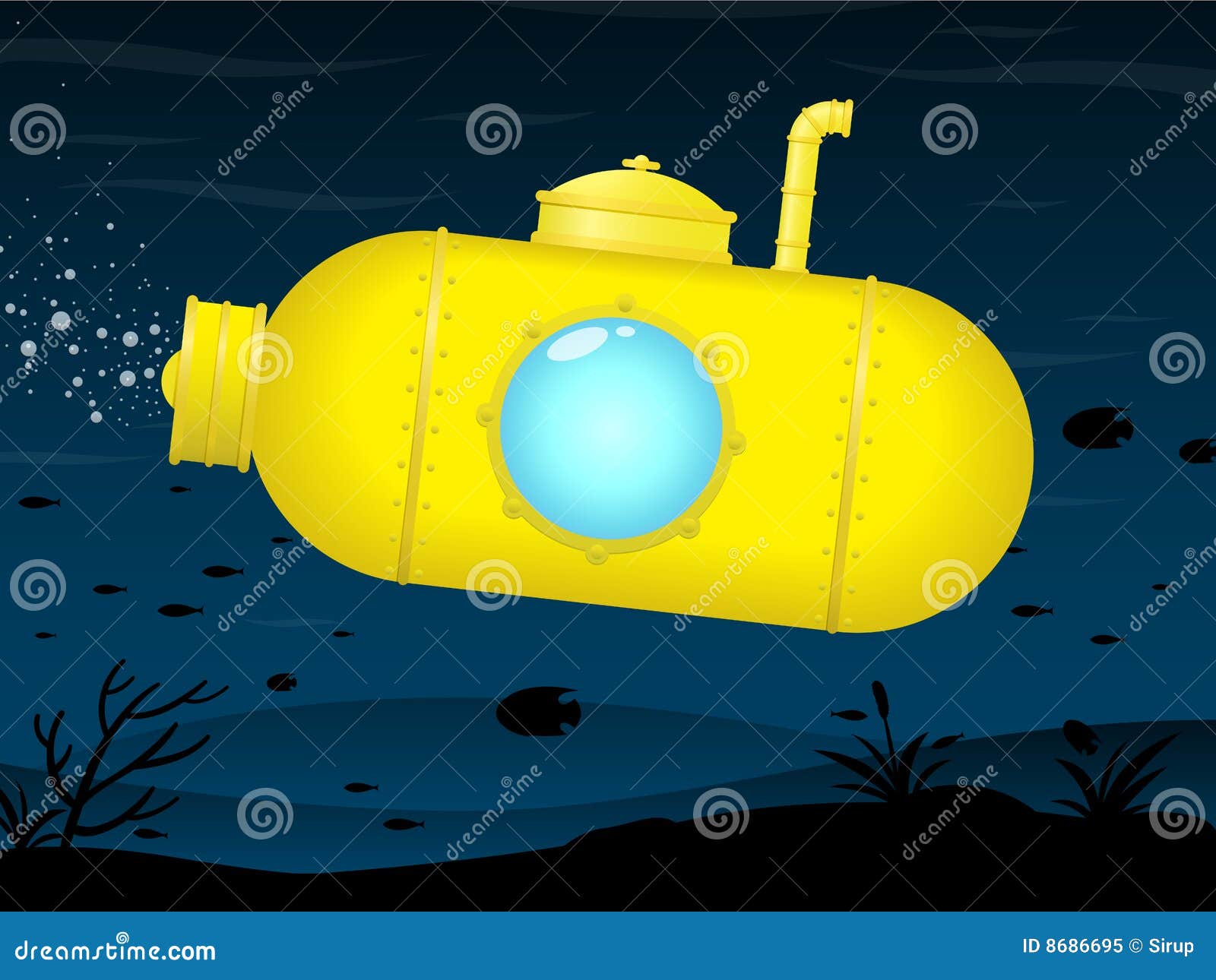 Yellow Submarine Underwater In Sea Water Pattern Background. Seamless ...