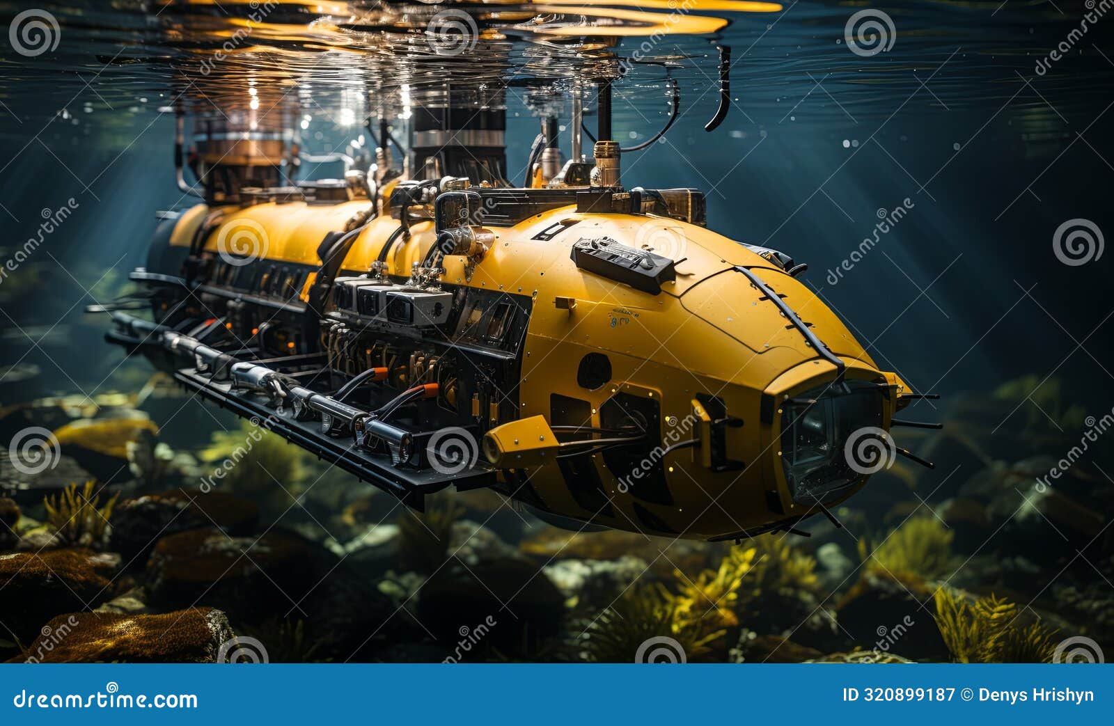 Yellow Submarine Floating in Ocean Stock Image - Image of surface ...