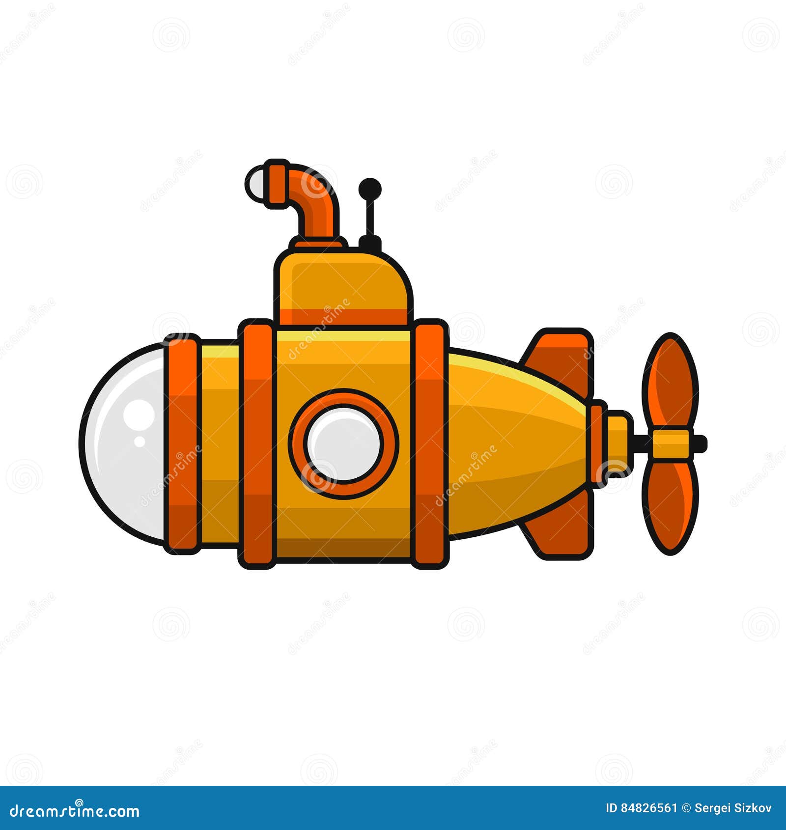 Yellow Submarine with Periscope Icon, Flat Style Design. Vector Stock ...
