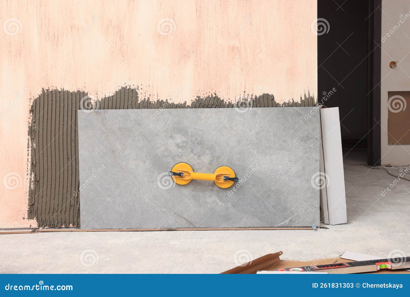 Yellow Suction Plate Attached To Tile on Wall Indoors Stock Image ...