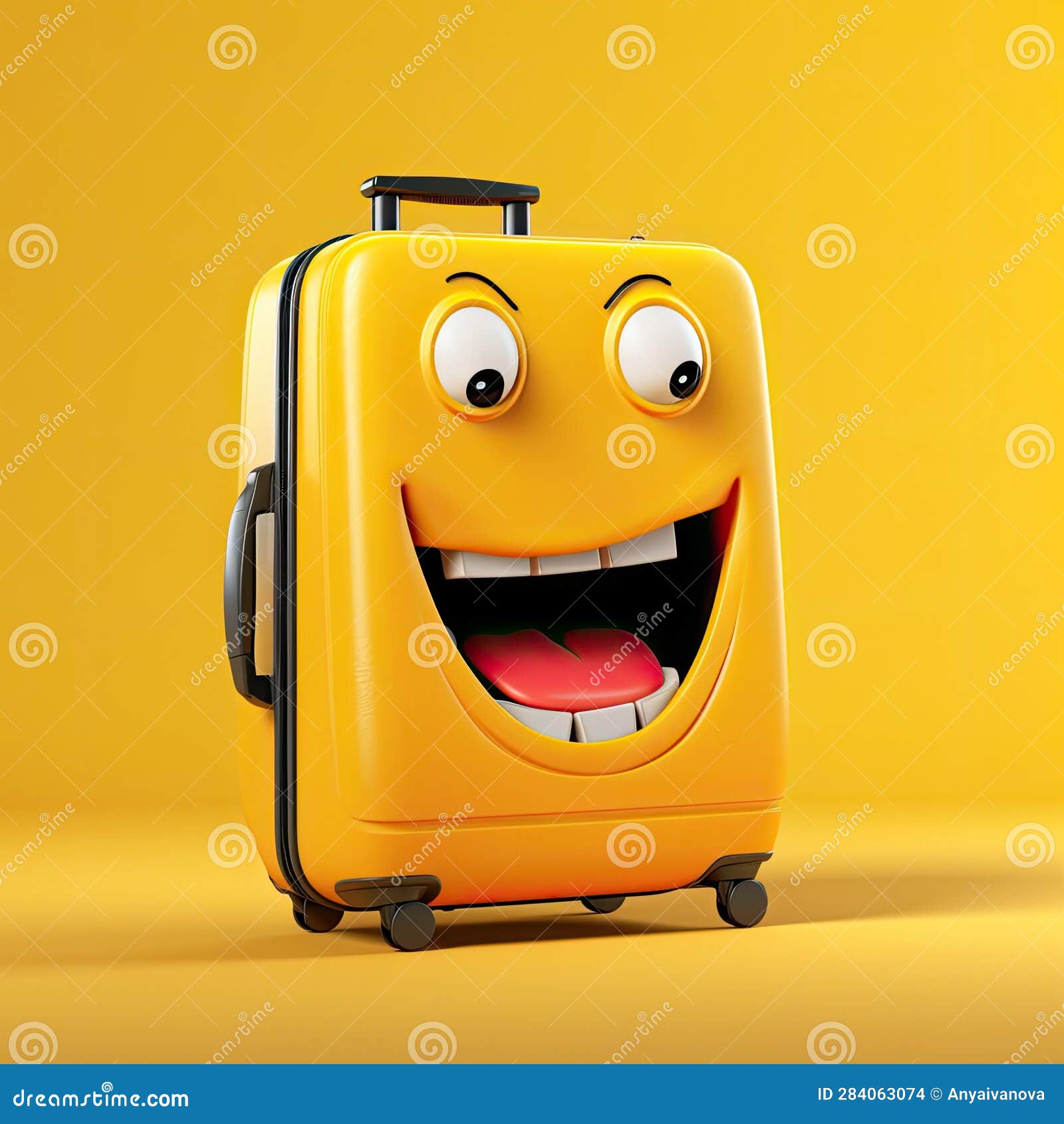 A Yellow Suitcase with a Smiling Face on it. Generative AI Image. Stock ...