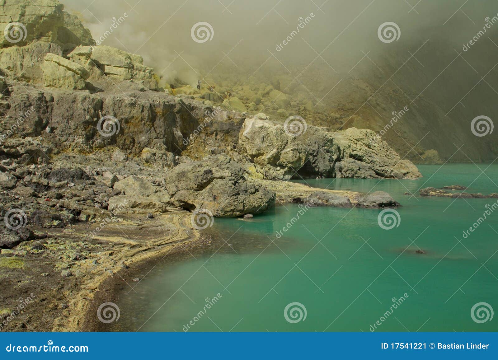 Yellow Sulfur Mine with Blue Lake Inside Volcano, Stock Image - Image ...