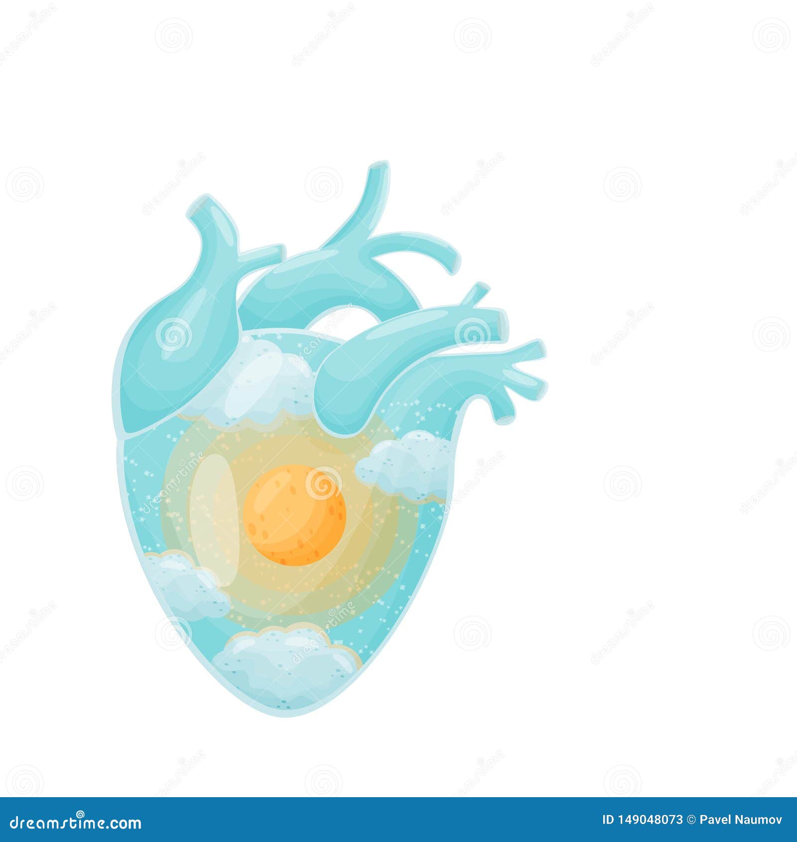 Yellow Sun Inside the Heart. Vector Illustration on White Background ...