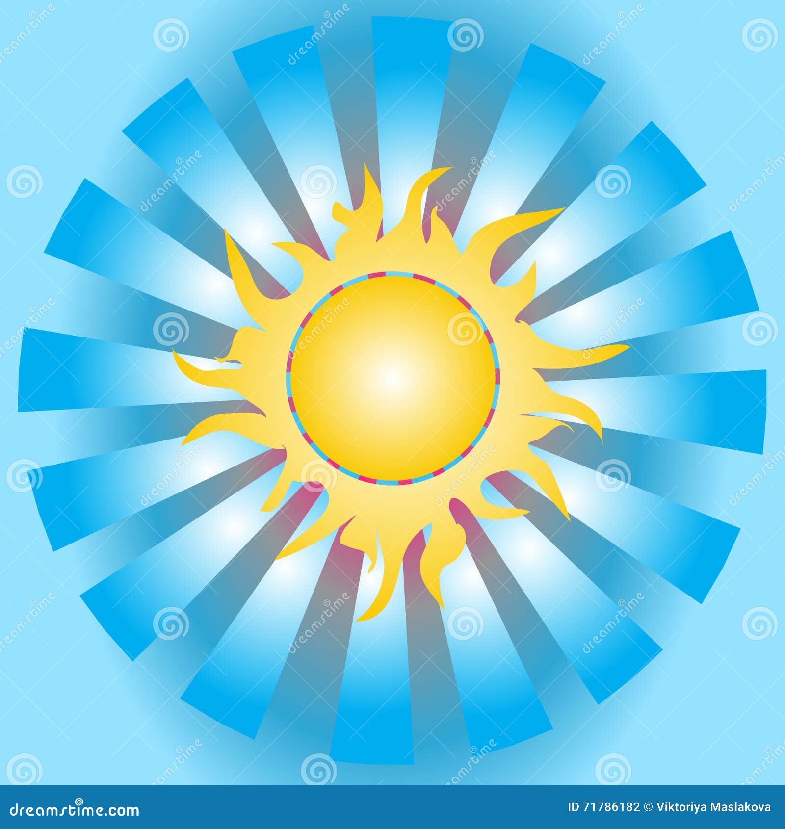The Yellow Sun Rays in the Blue Sky Stock Vector - Illustration of ...