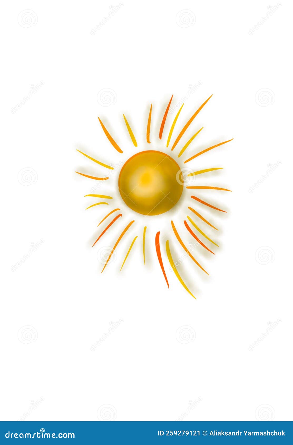 Yellow Sun with Rays on a White Isolated Background Stock Illustration ...