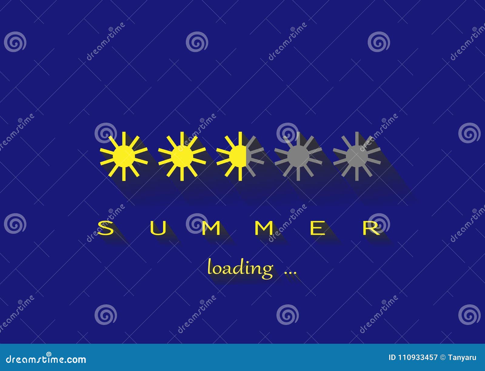 Yellow Sun Simbols Summer Loading on the Blue Background Horizontal ...