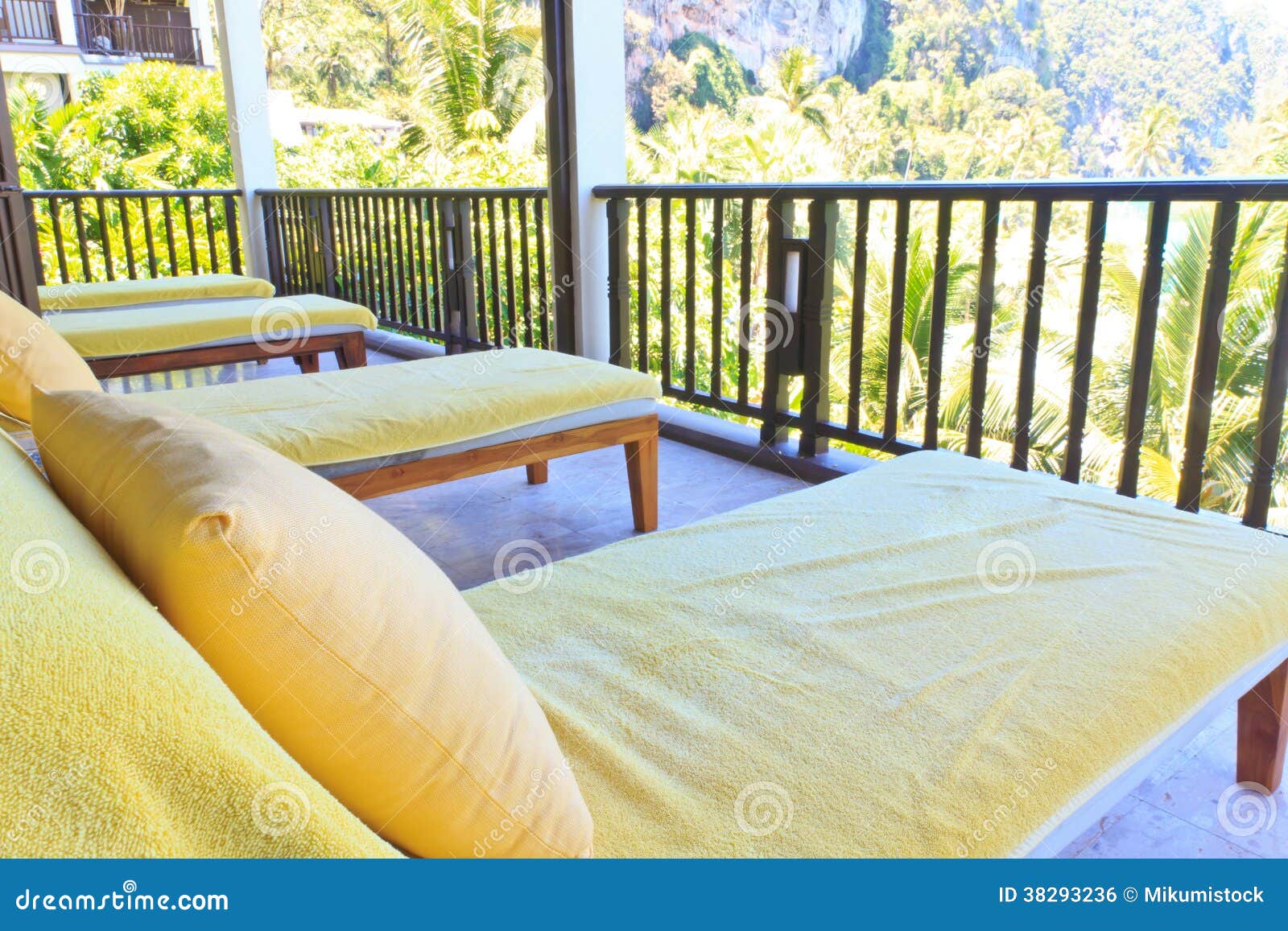 Yellow Sunbeds on the Balcony Room Stock Photo - Image of chalet ...