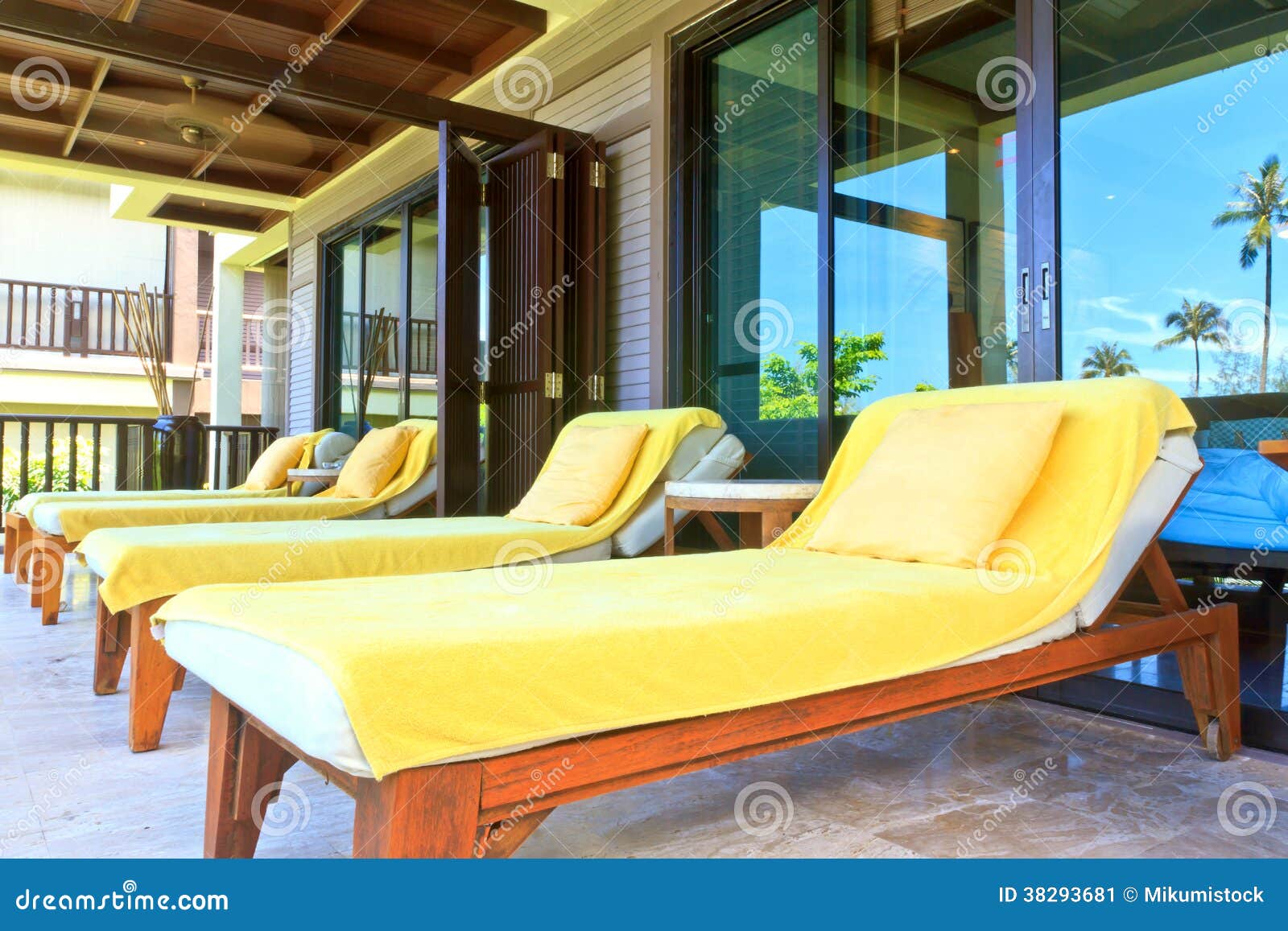 Yellow Sunbeds on the Balcony Room Stock Image - Image of pacific ...