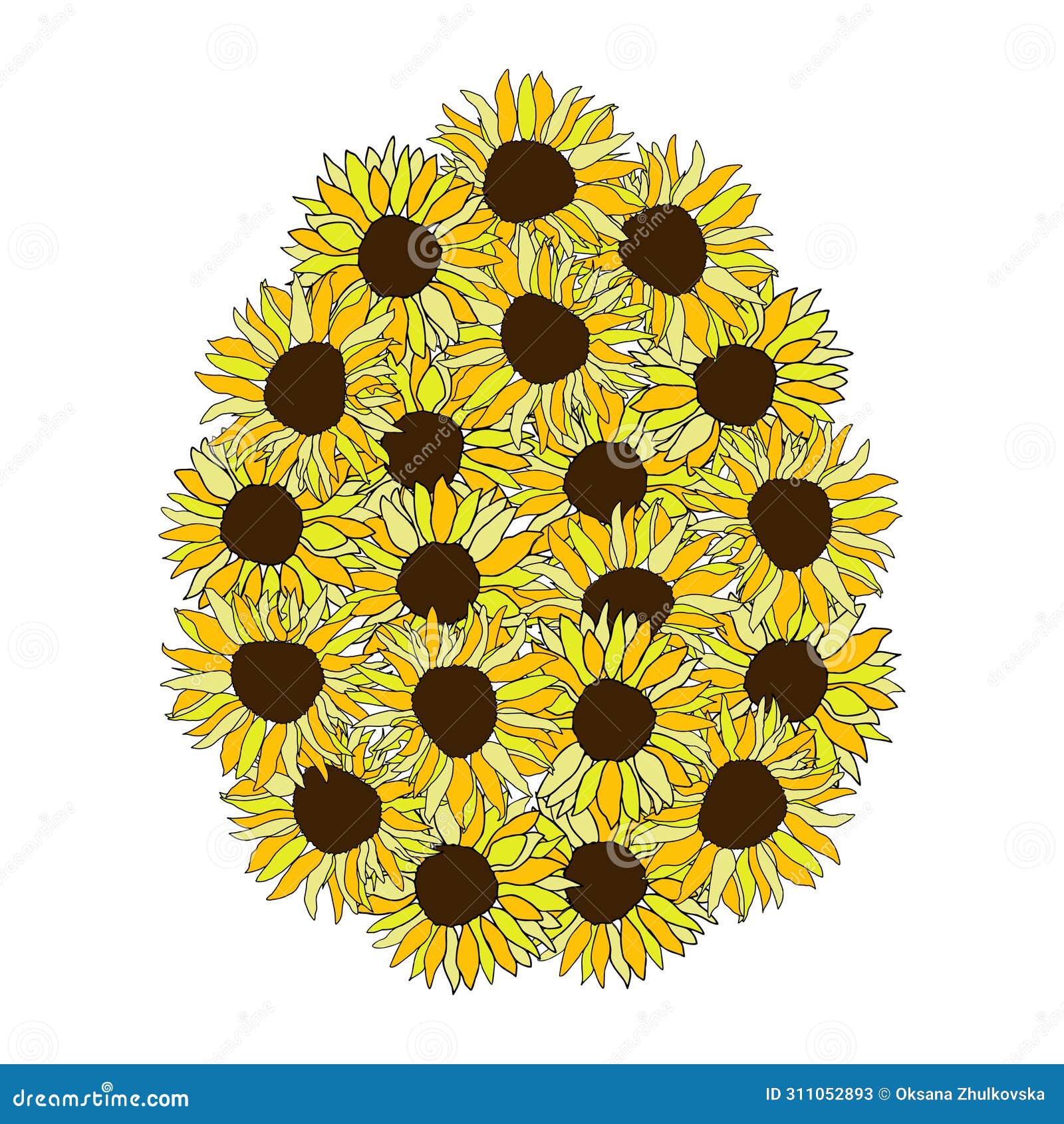 Yellow Sunflower Easter Egg Background, Hand Drawn Floral Elements for ...