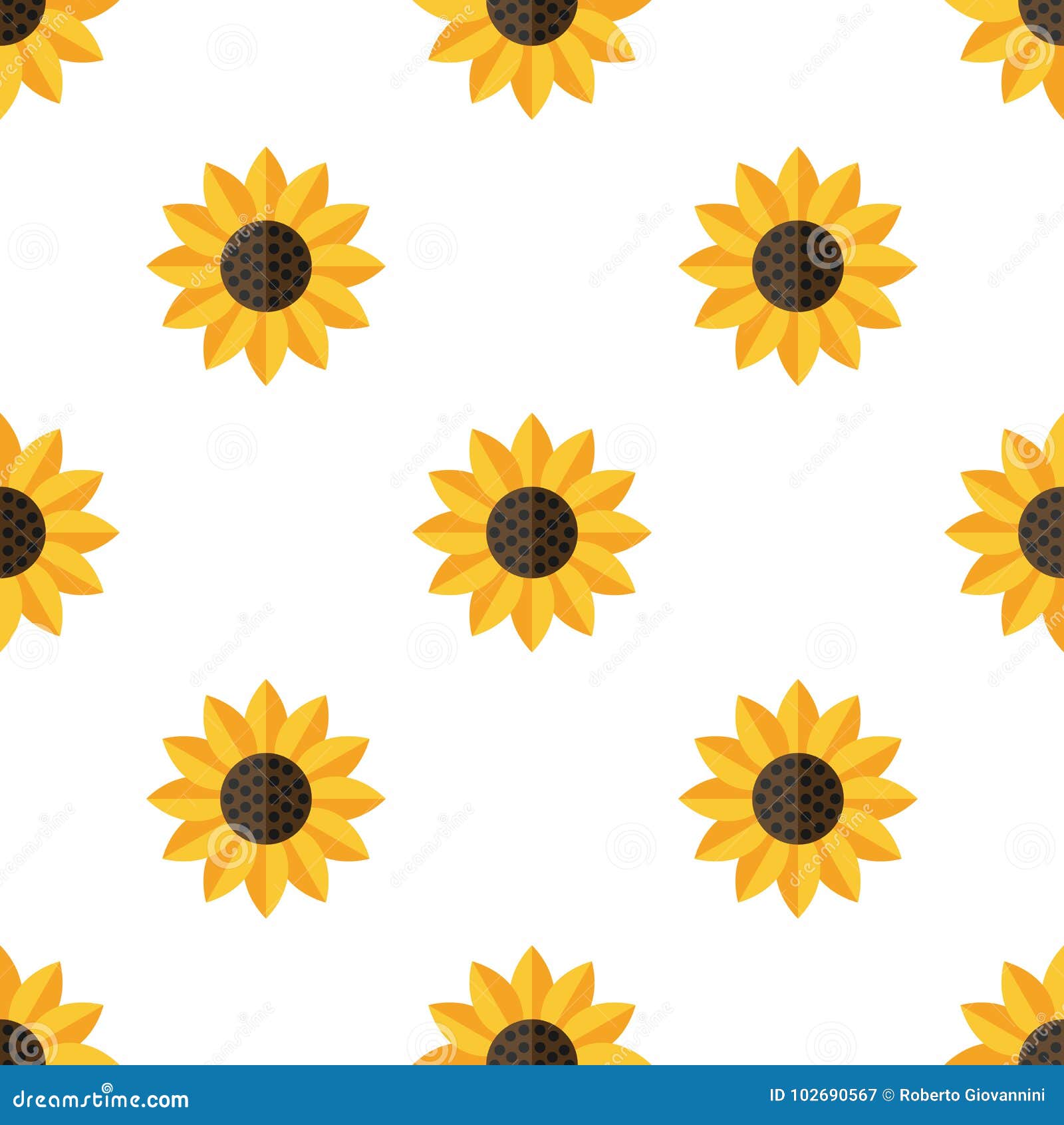 Yellow Sunflower Flat Icon Seamless Pattern Stock Vector - Illustration ...