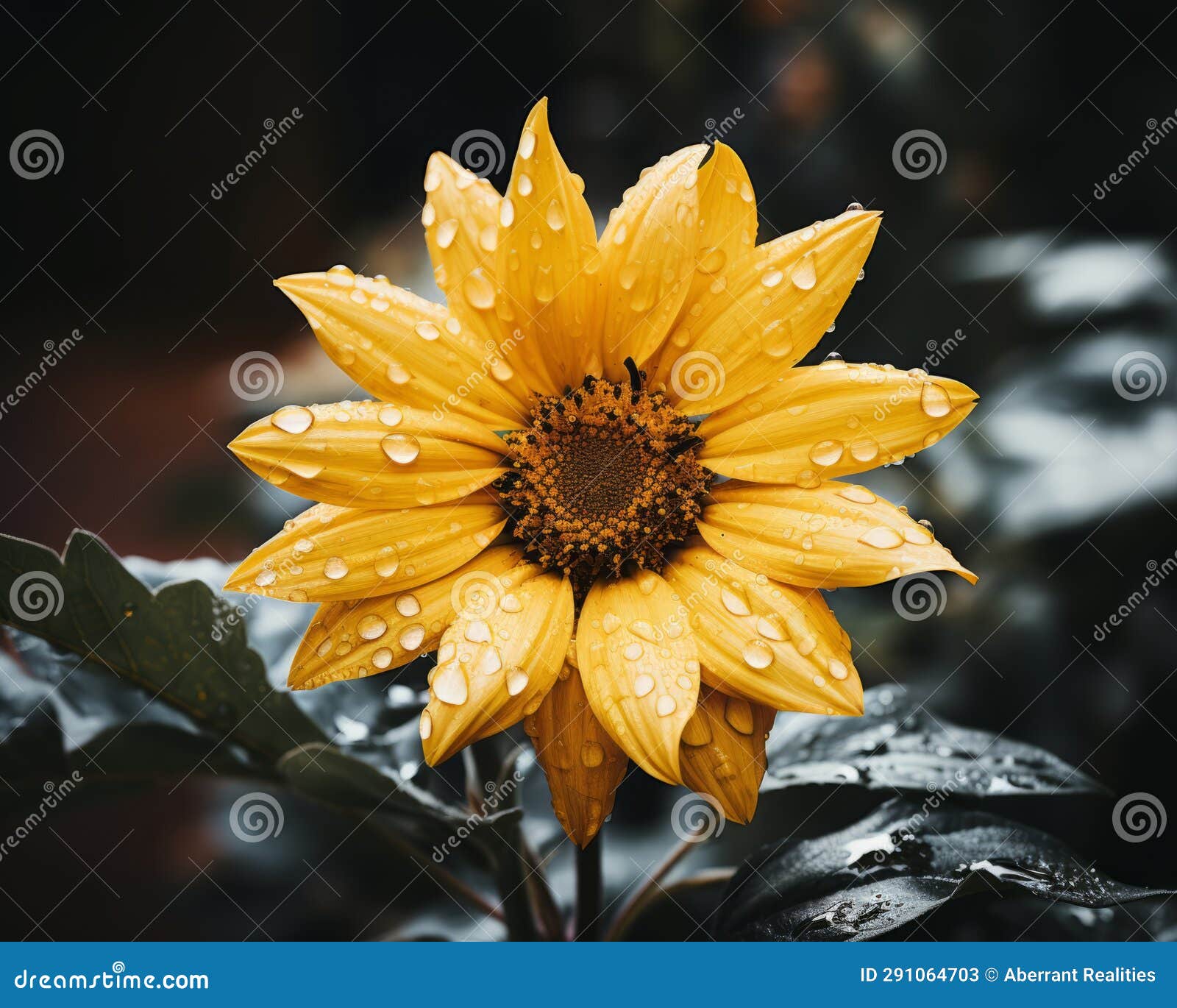 A Yellow Sunflower with Water Droplets on it Stock Illustration ...