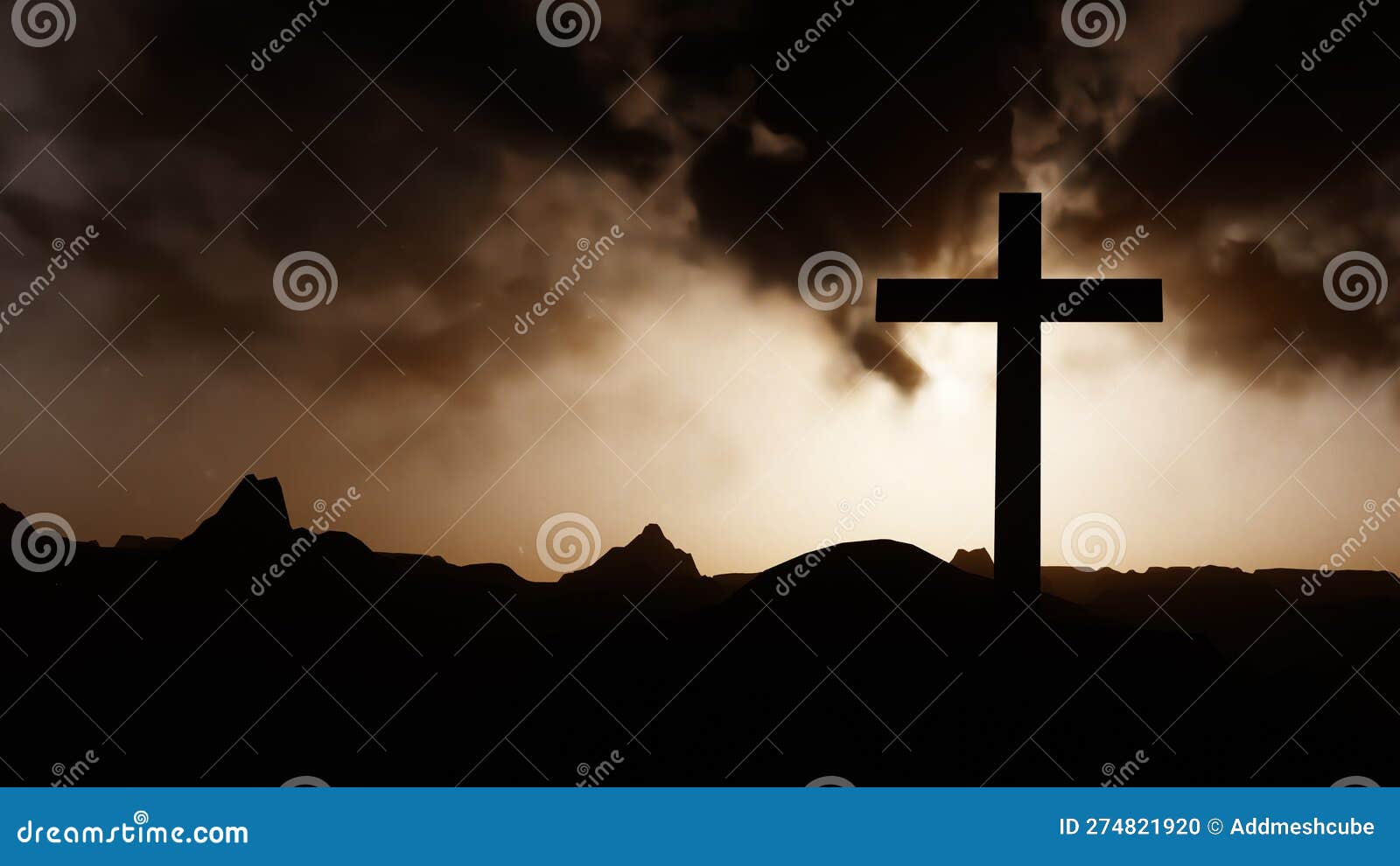 Yellow Sunset with Clouds Behind the Cross in the Background. 3d Stock ...