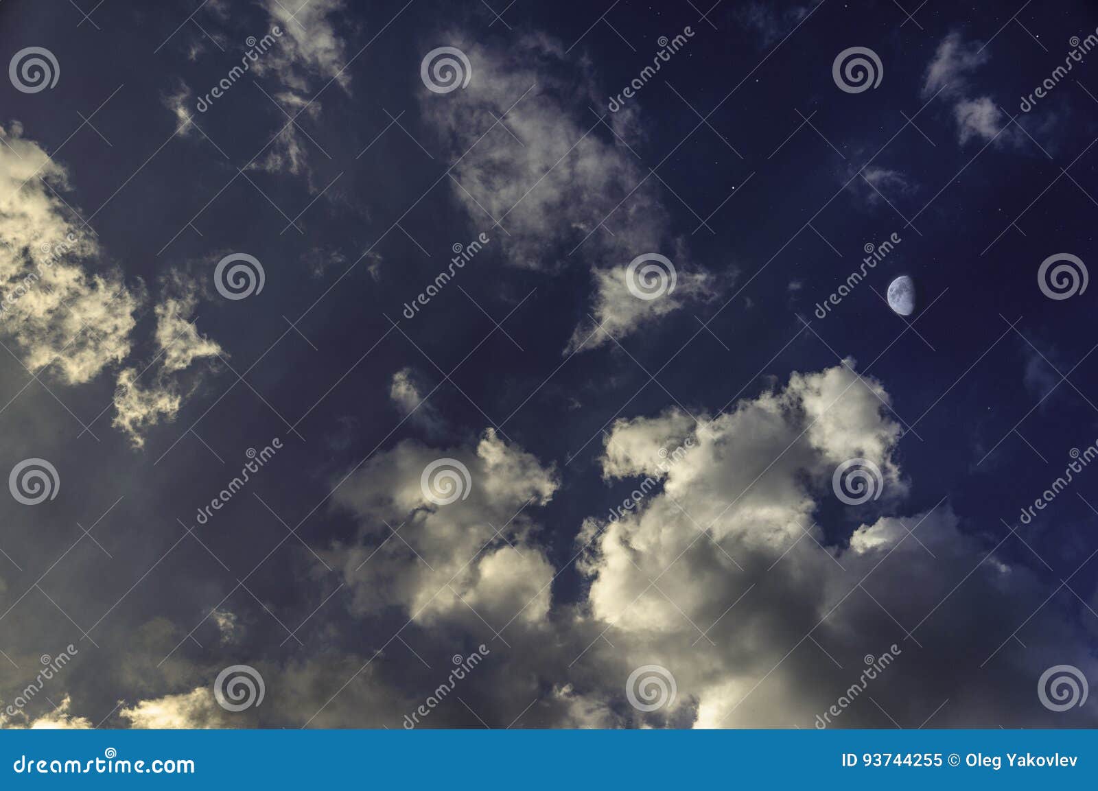 Yellow Sunset with Moon and Clouds Stock Image - Image of color ...