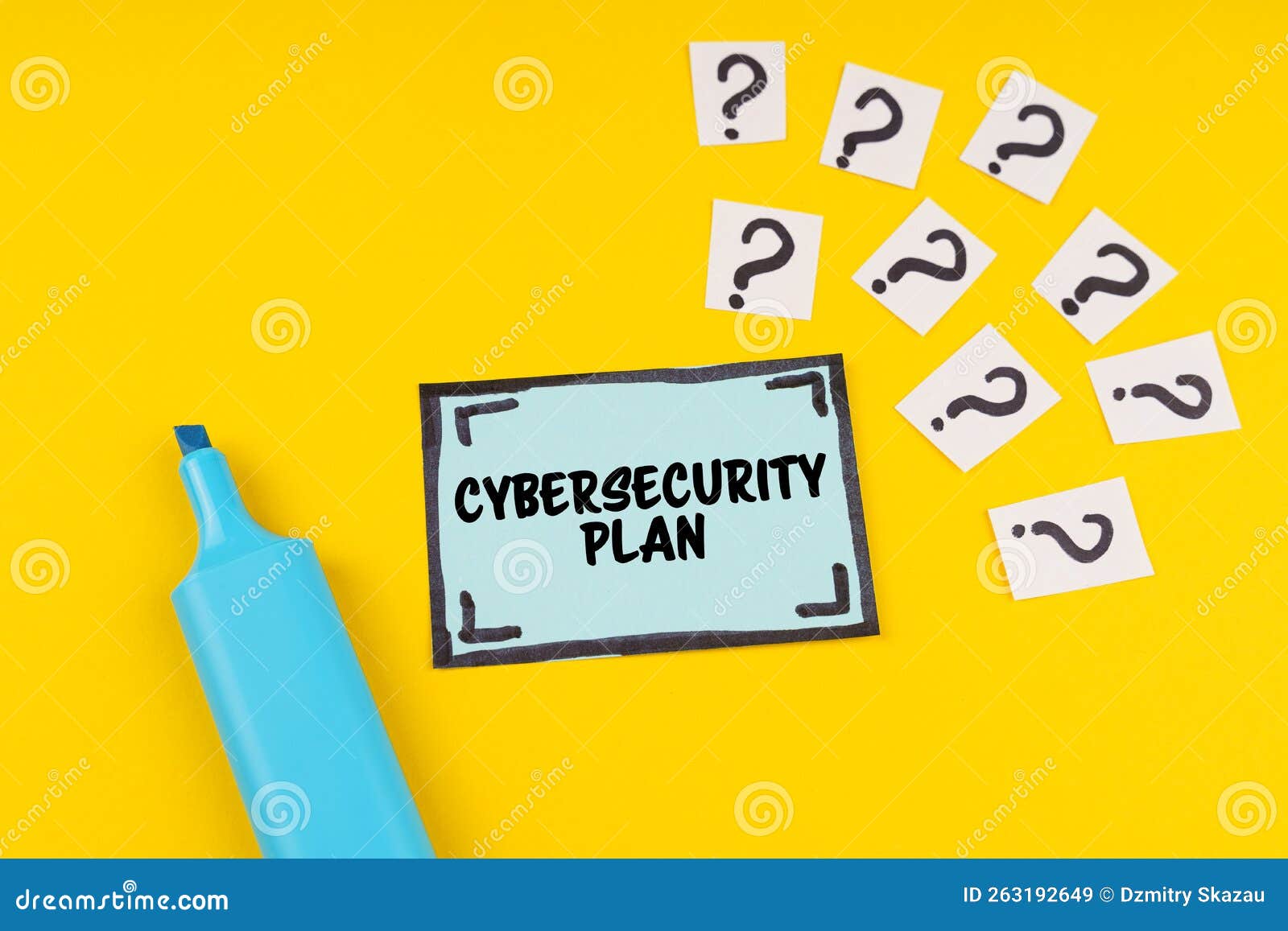 On the Yellow Surface is a Marker, Question Marks and a Sticker with ...