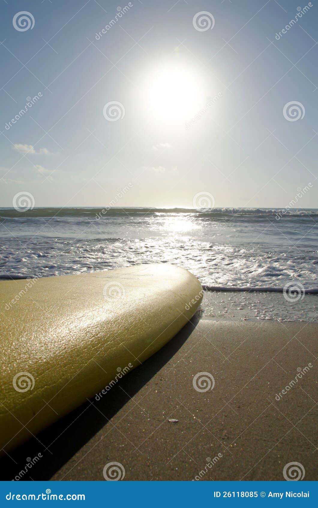 Yellow Surfboard on the Beach Stock Image - Image of padre, south: 26118085