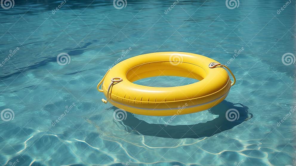 Yellow Swimming Pool Ring Float in Blue Water Stock Illustration ...